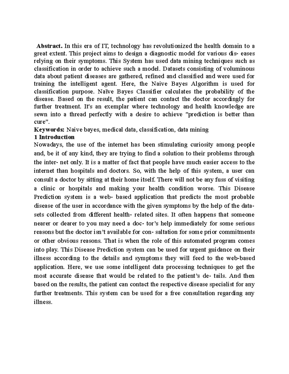 Abstract - disease prediction system using symptoms - Abstract. In this ...