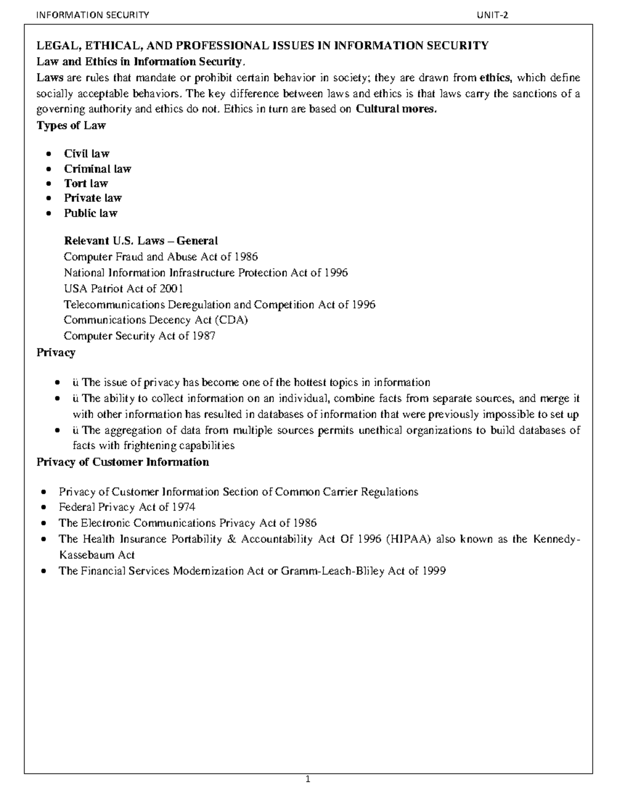 Unit 2 Information Security Infosec Is The Practice Of Protecting Sensitive Information