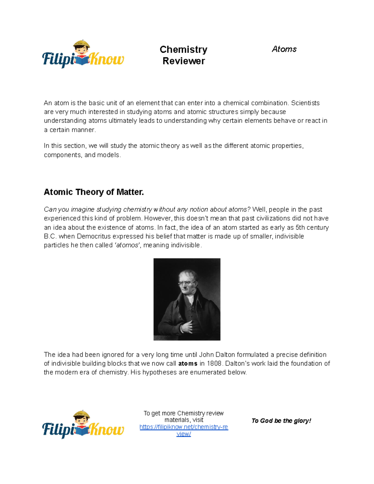 Atoms-Review - Nothing much - Chemistry Reviewer An atom is the basic ...