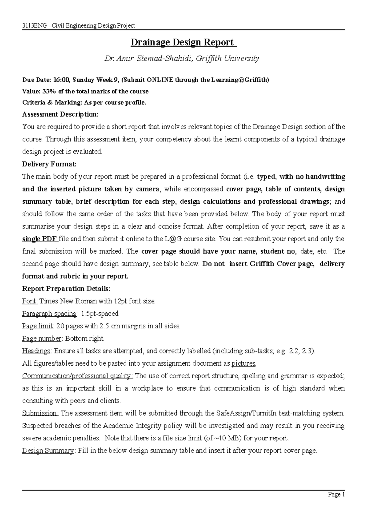 3113ENG-2020-Drainage Design Report 4 - Drainage Design Report Dr. Amir ...