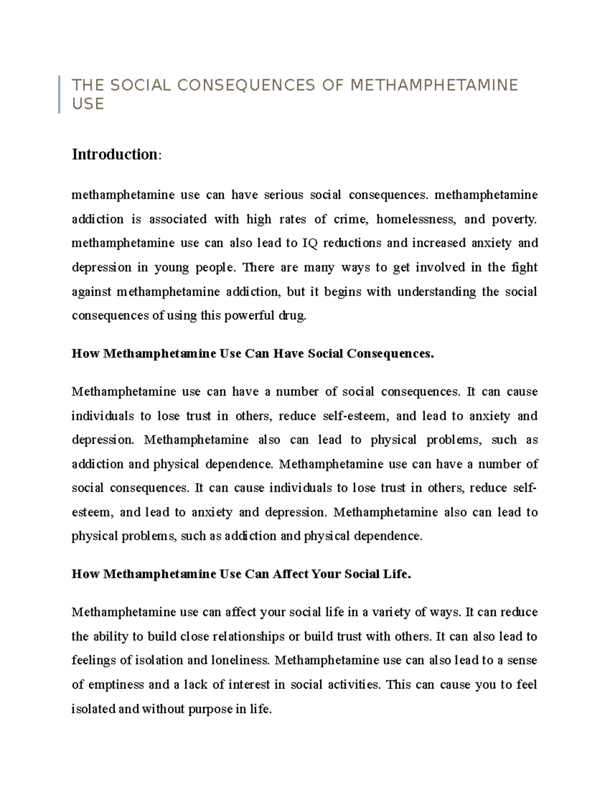 The Social Consequences of Methamphetamine Use - THE SOCIAL ...