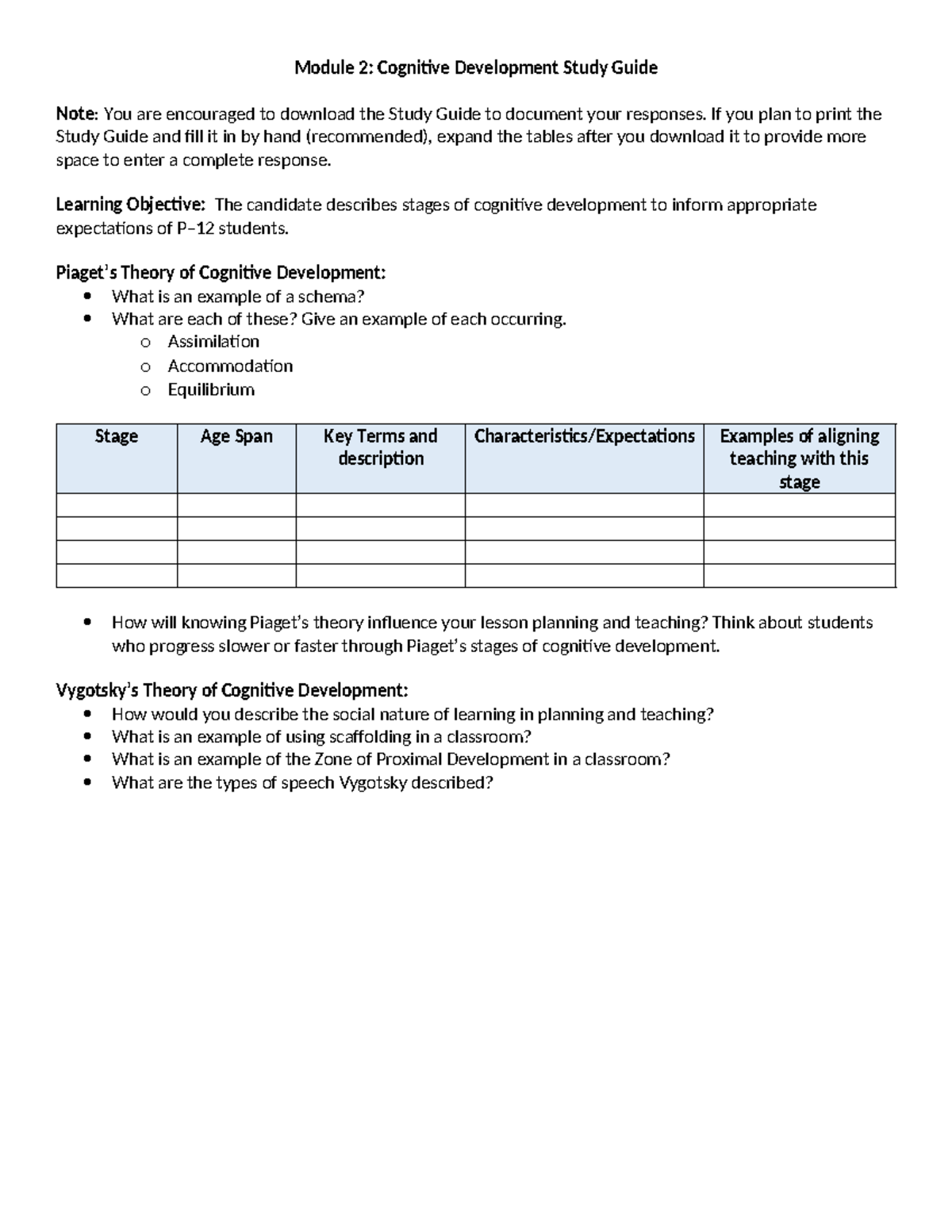 D094 d307 m2 study guide - Module 2: Cognitive Development Study Guide ...