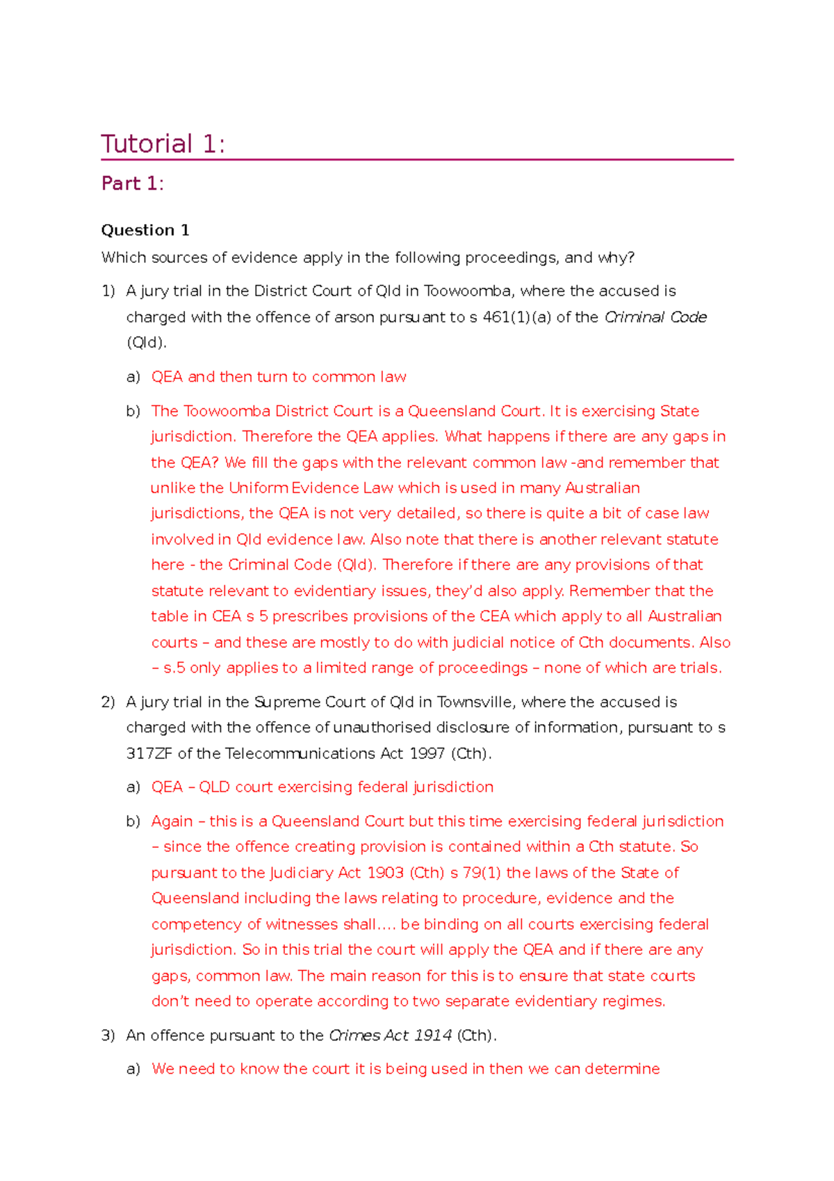 Tutorials LLB303 Weeks 1-6 - Tutorial 1: Part 1: Question 1 Which sources of evidence apply in ...