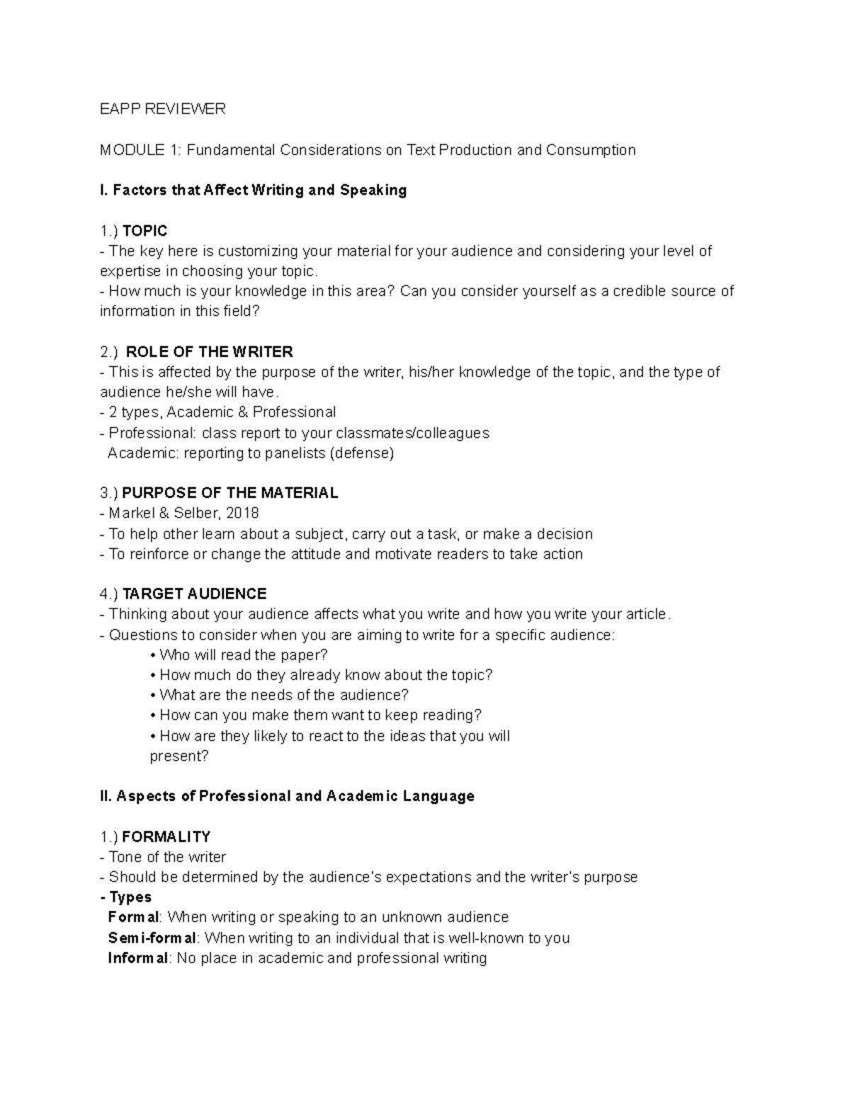 EAPP- Reviewer - EAPP REVIEWER MODULE 1: Fundamental Considerations on ...