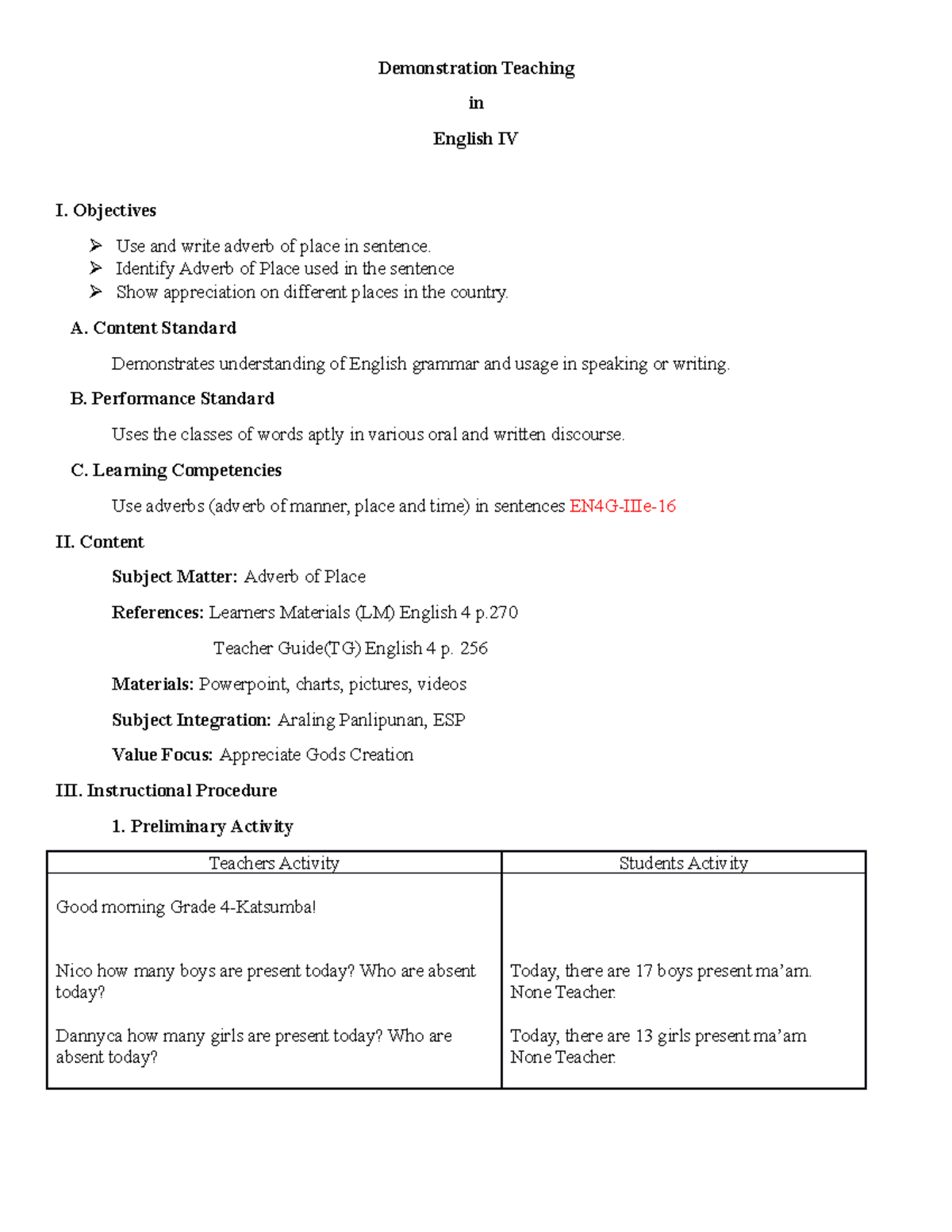 Pre Demo in English IV 04 13 - Demonstration Teaching in English IV I ...