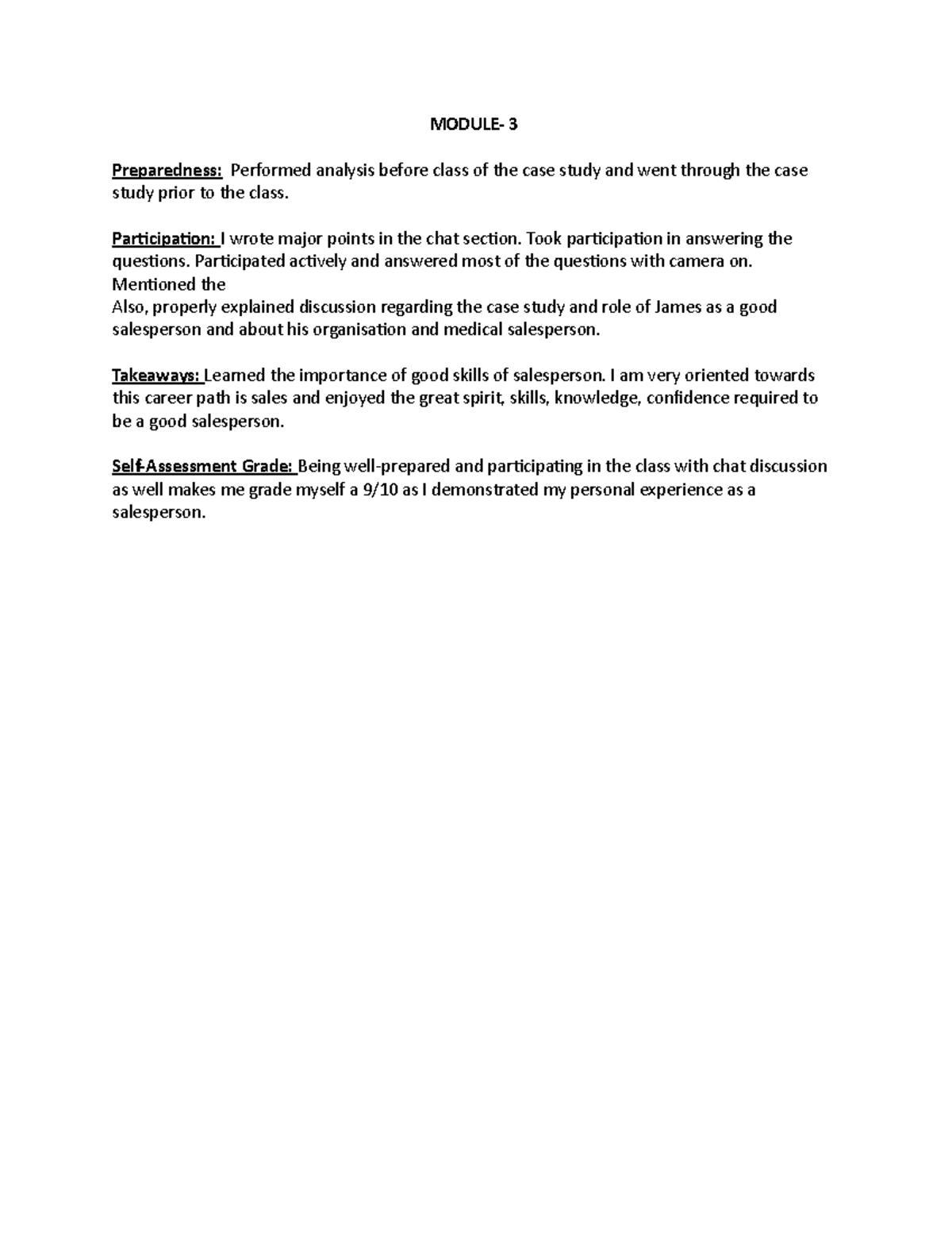 Module-3 Self-assessment - MODULE- 3 Preparedness: Performed analysis ...