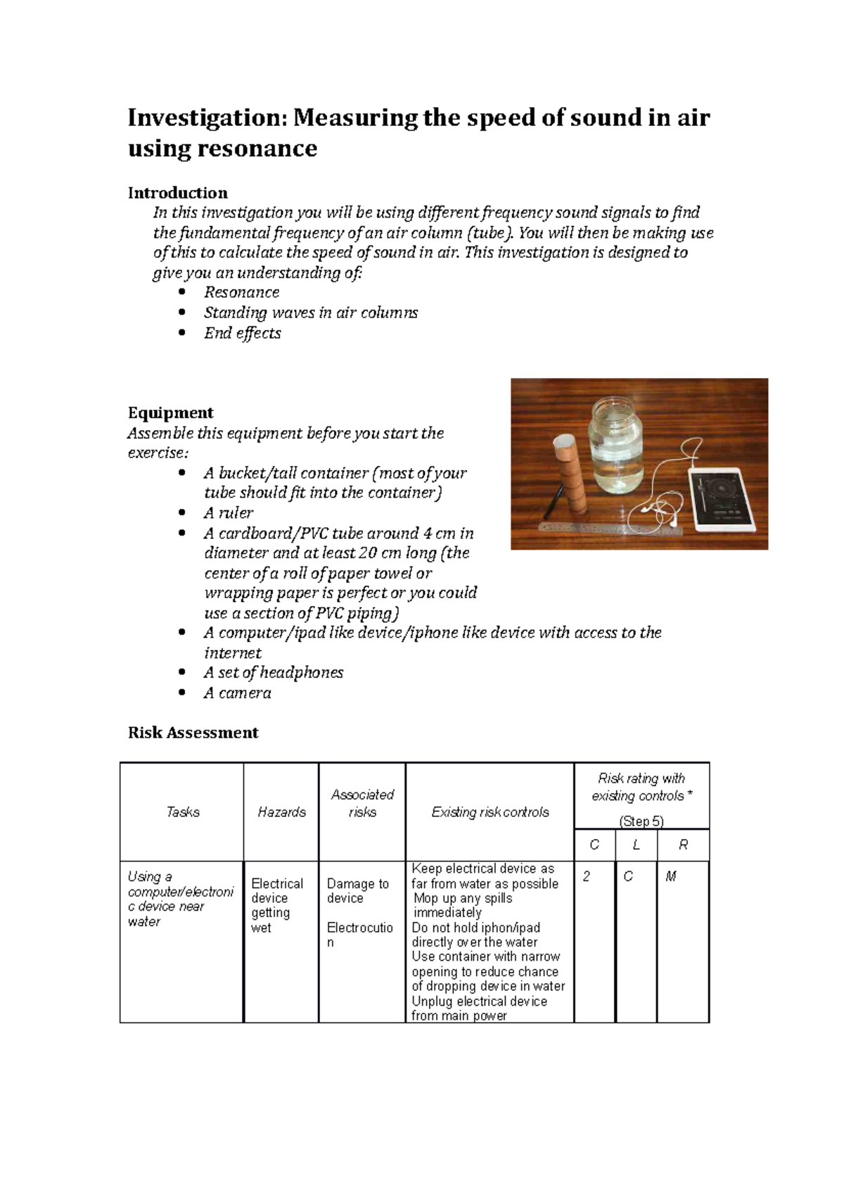 Sound investigation U1 2018 - Investigation: Measuring the speed of ...