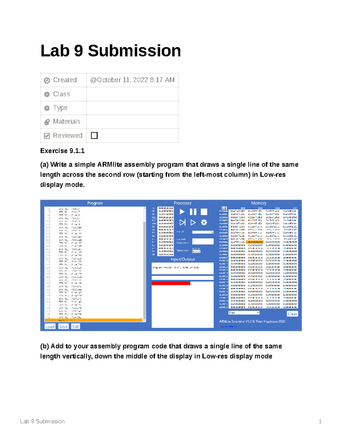 Lab 9 Submission Lab 9 Submission Created Class Type Materials Reviewed Exercise 9 A Write