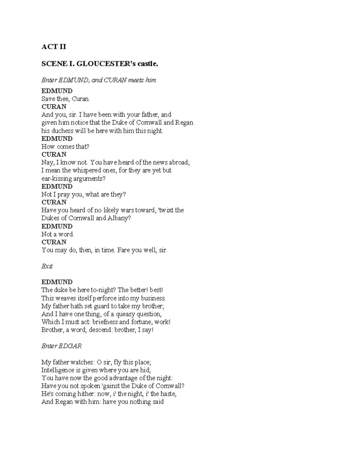 Copy of King Lear Act II - Important run down - ACT II SCENE I ...