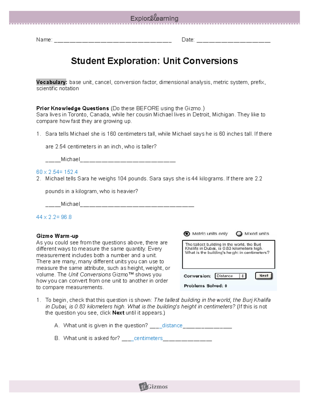 Module One Lesson Two Activity One Gizmo - Name ...