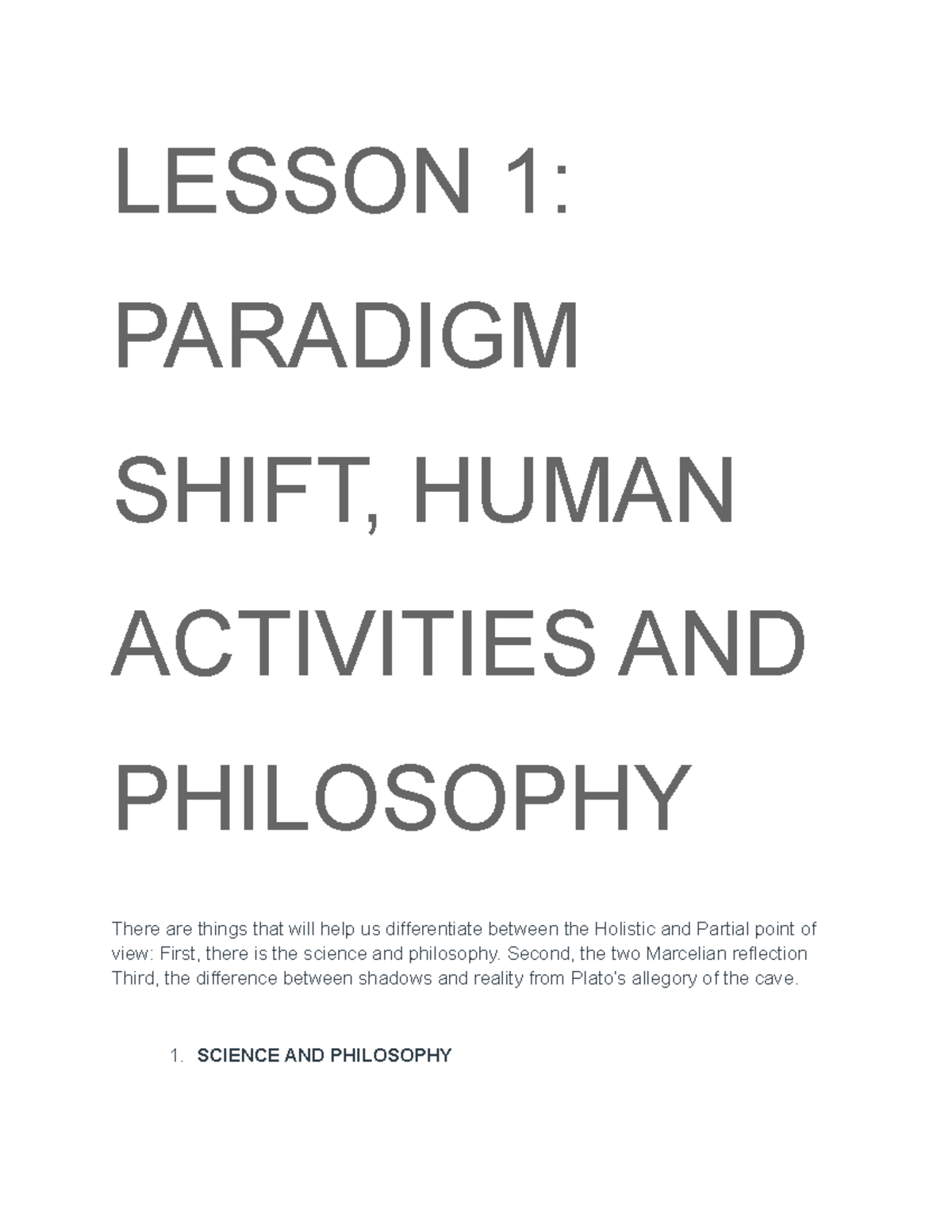 Lesson 1 Paradigm Shift Human Activities And Philosophy Lesson 1 Paradigm Shift Human 