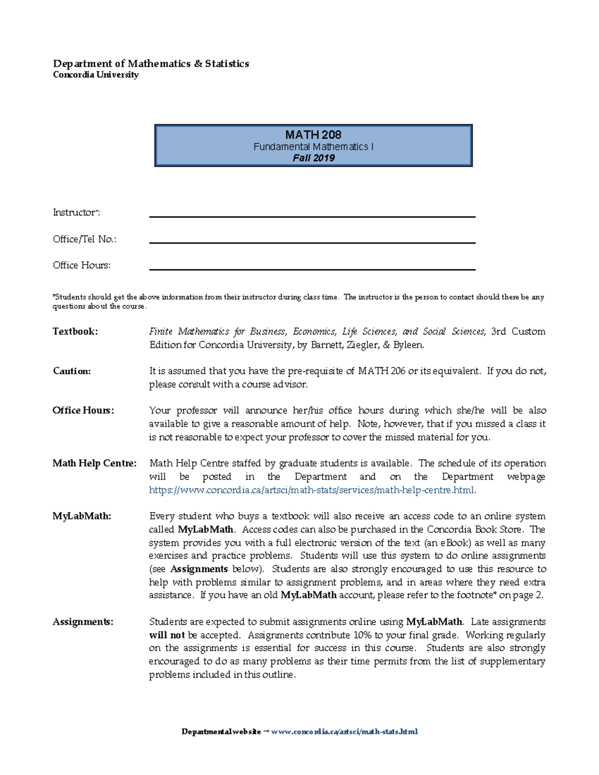 Math 208 Detailed Lecture Notes - Departmental website concordia/artsci ...