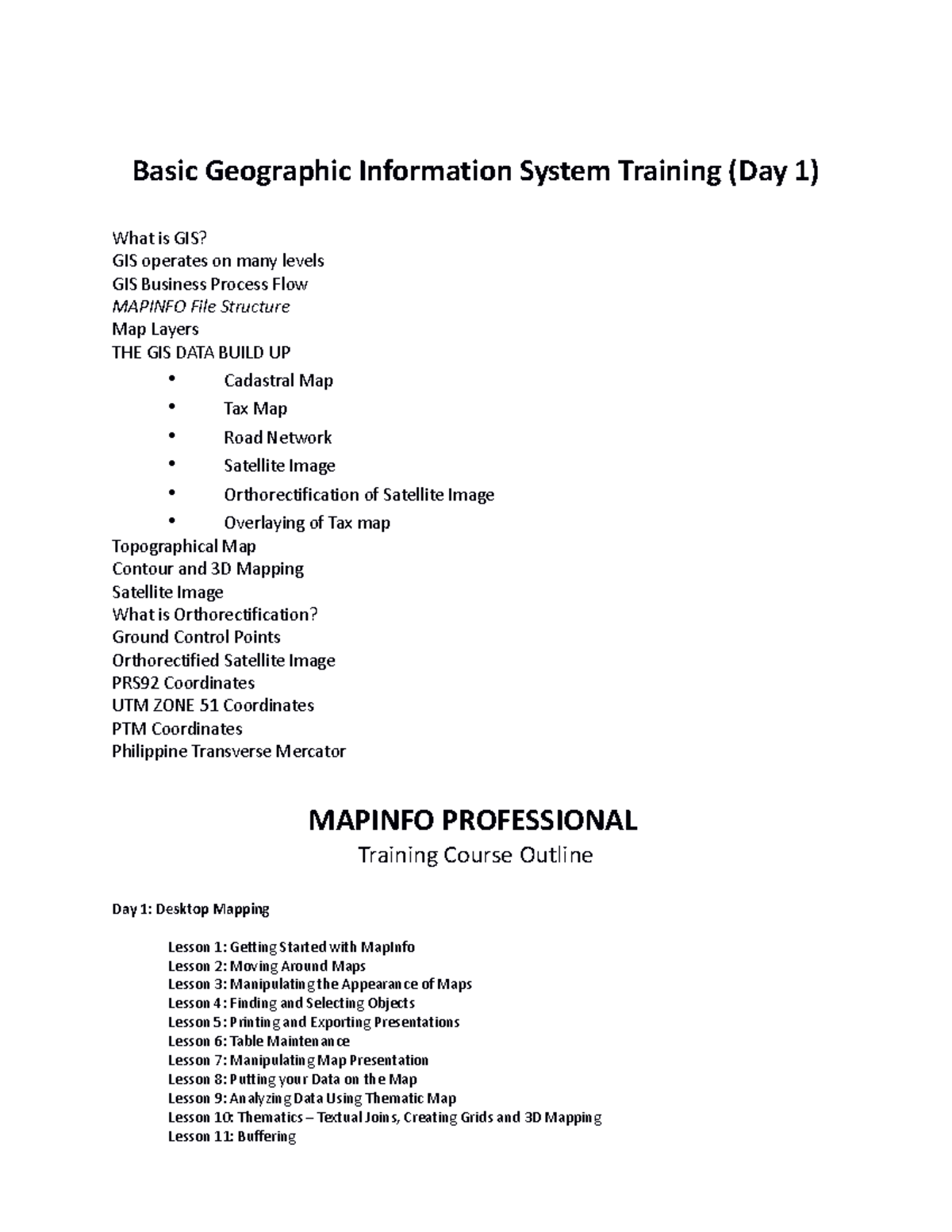 GIS Course Outline 012723 - Basic Geographic Information System ...