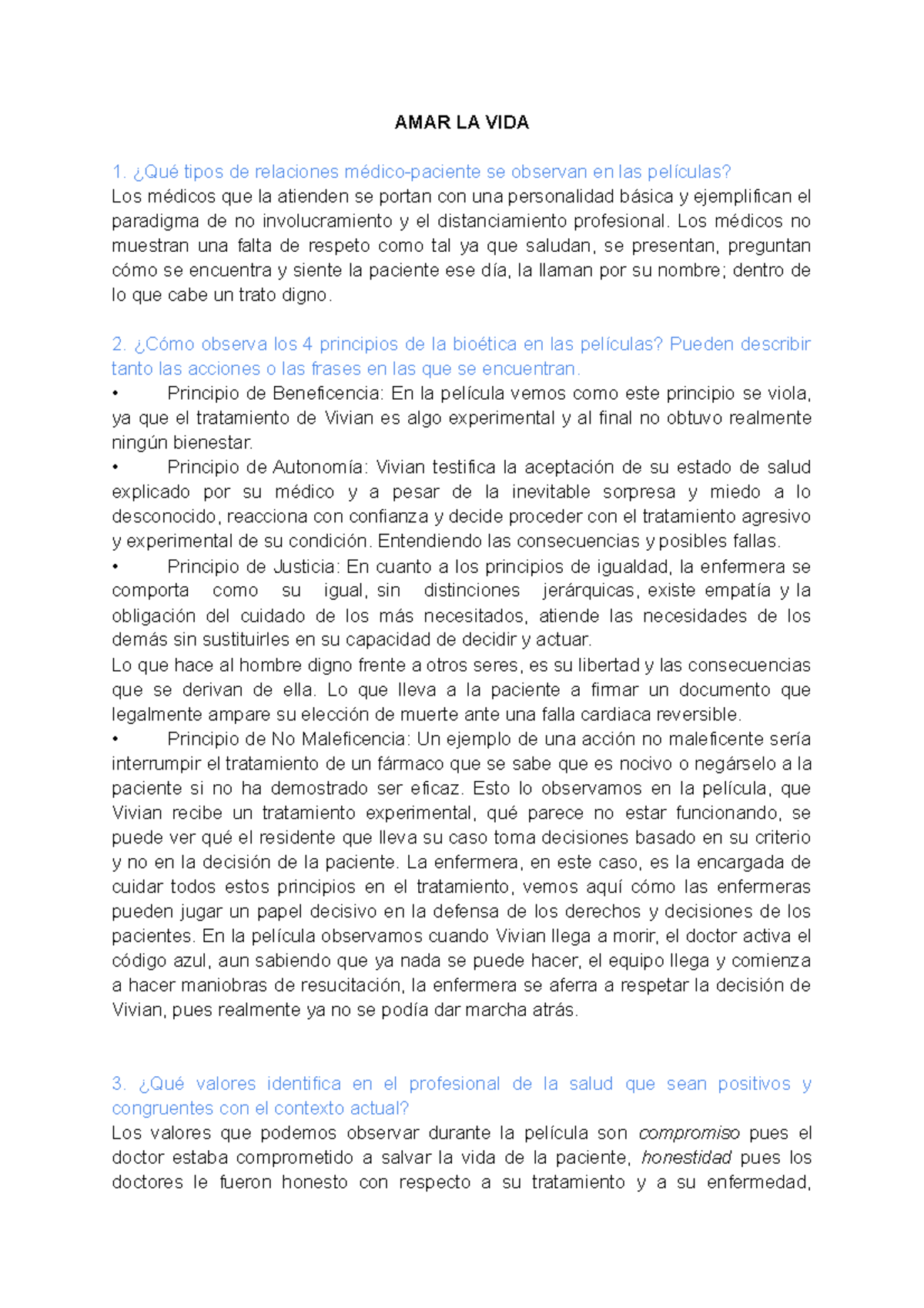 AMAR LA VIDA, reflexiones acerca de la película - Bioética - UAZ - Studocu