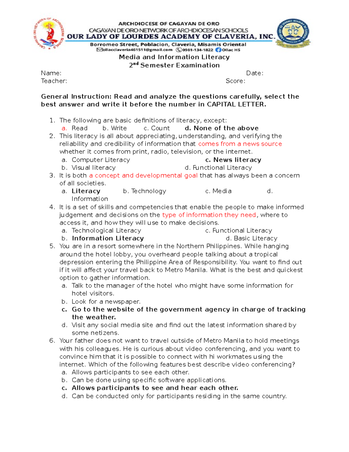 1ST Quarter EXAM - Media and information literacy - Media and ...