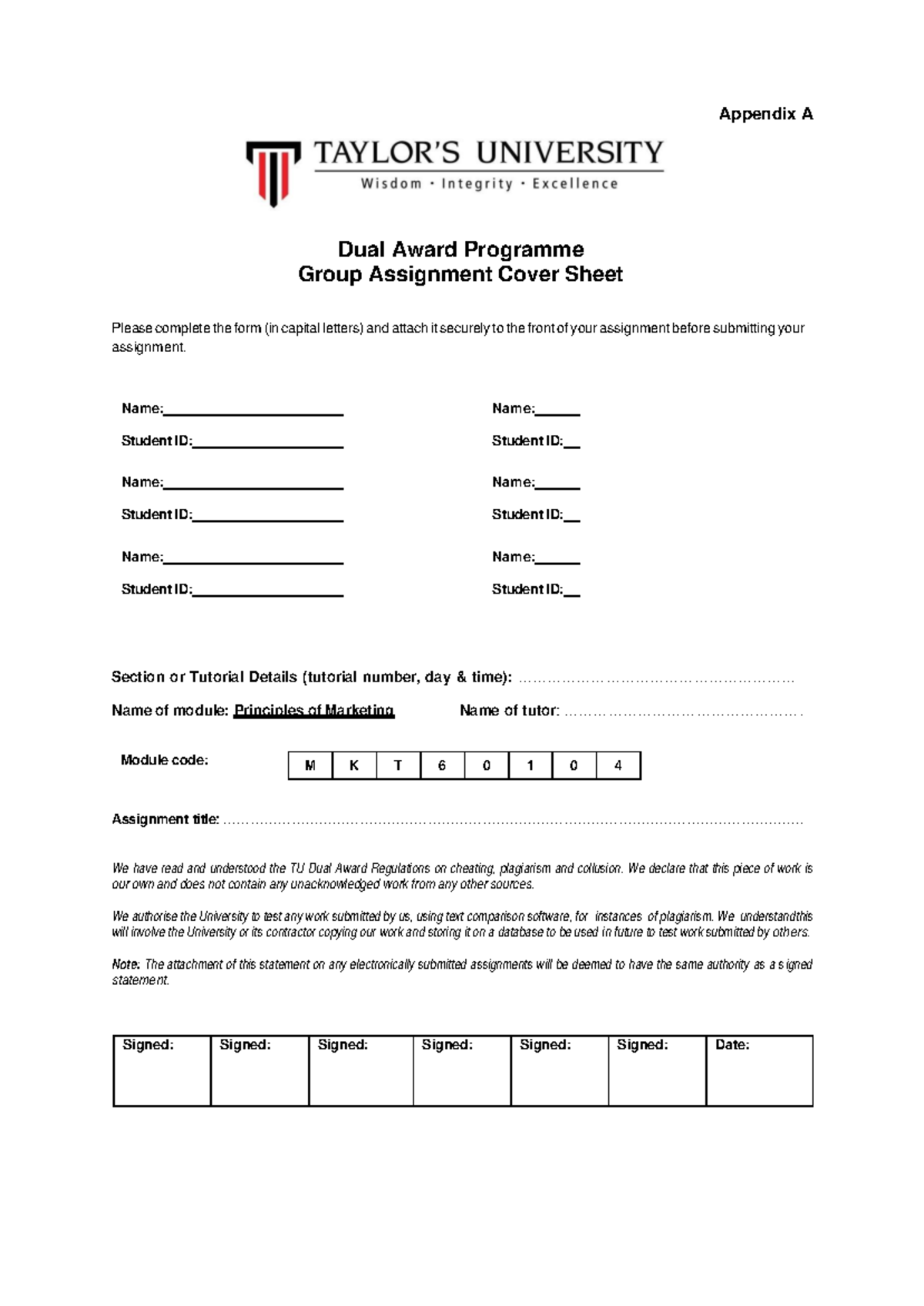MKT60104 Po M Group Coursework - August 2023 - Appendix A Dual Award ...