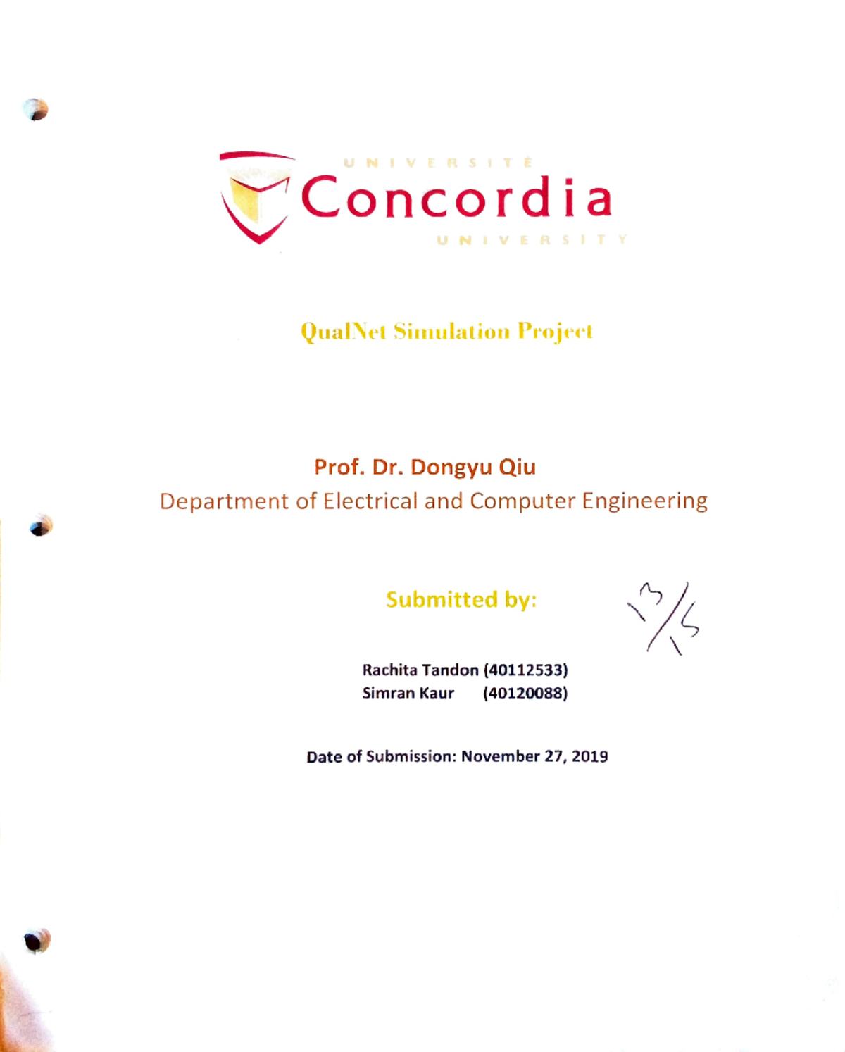 ELEC6851 - assignment - ~Conc?rdia Qual~t•I ~in111lation Proj•·•·t Prof ...