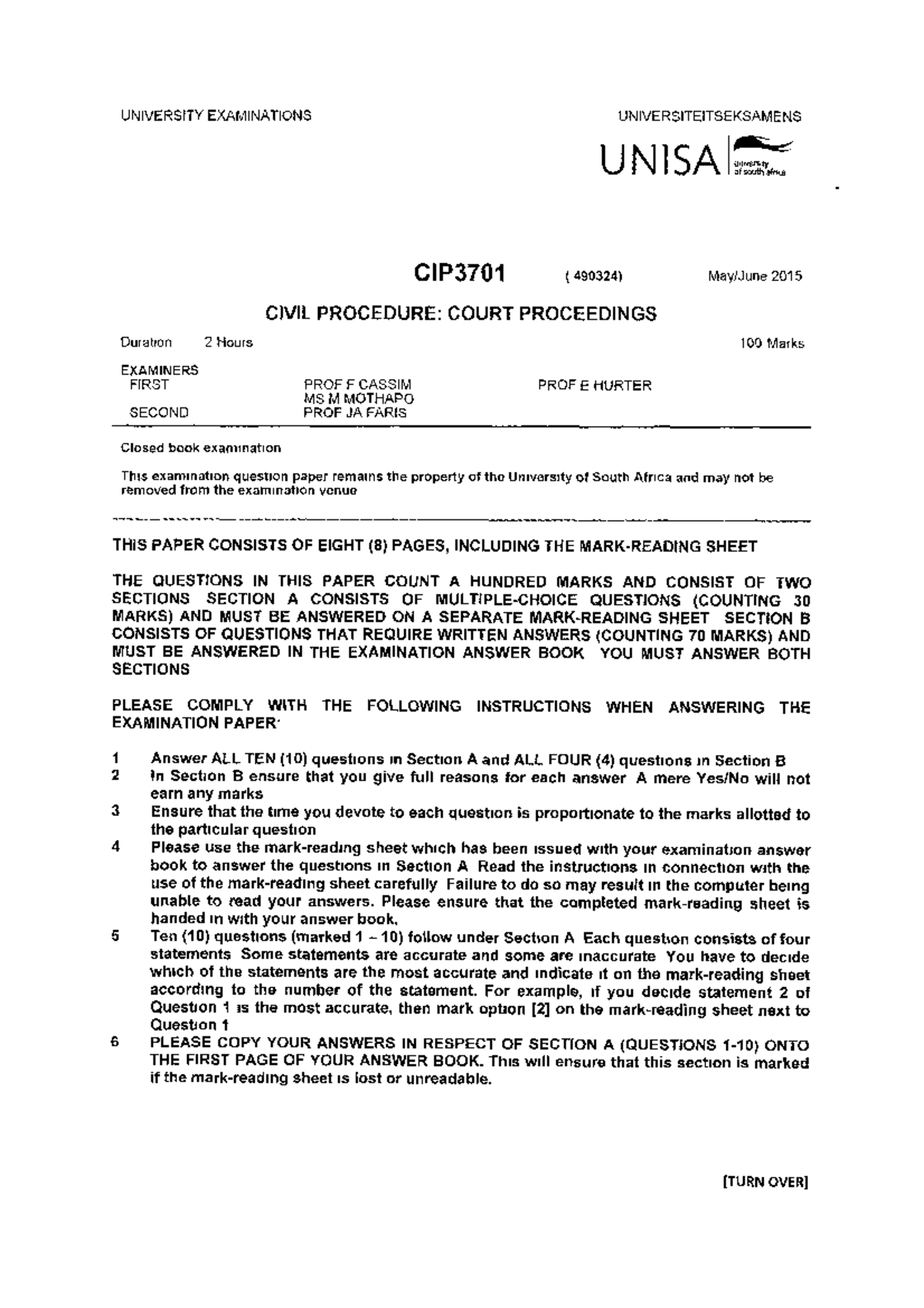 Unisa- Exam Paper 2015 01 - LCR500 - Studocu