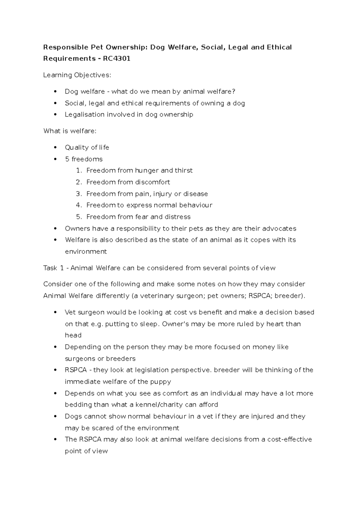 Lesson 6 - Responsible Pet Ownership - Responsible Pet Ownership: Dog ...