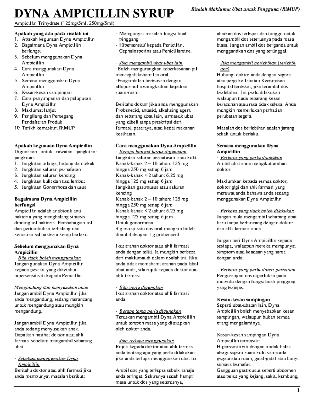 Dyna Ampicillin Syrup Ampicillin Trihydrate Dynapharm M SDN BHD 24 APR ...