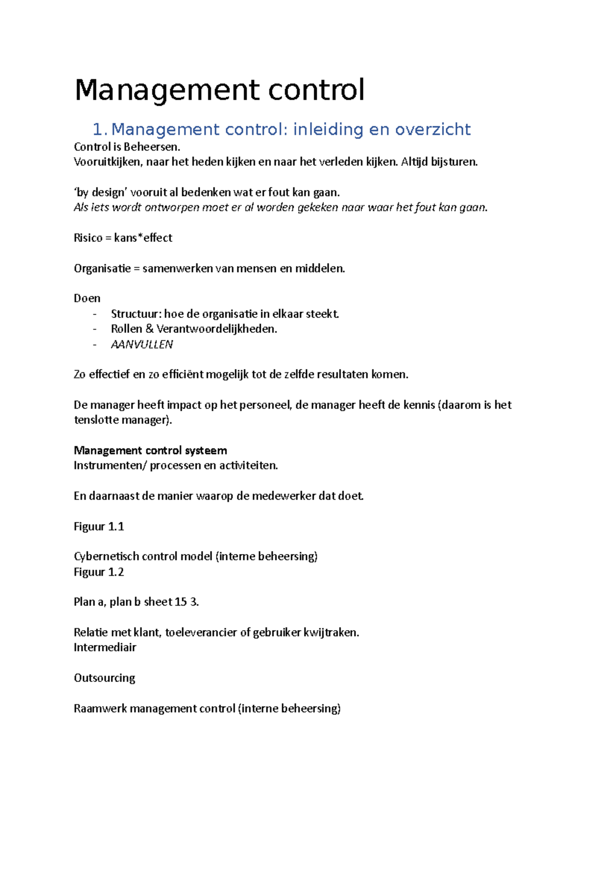 Management control Samenvatting - Management control 1 control ...