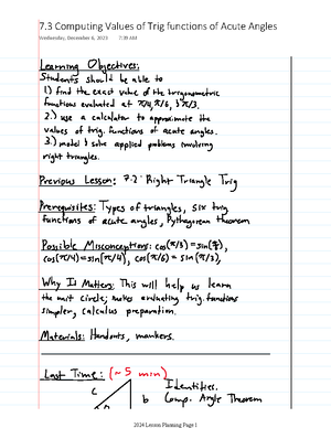 7.3 (S) Trig ratios on coordinate plane - Honors IM3 7 Trig Ratios on ...