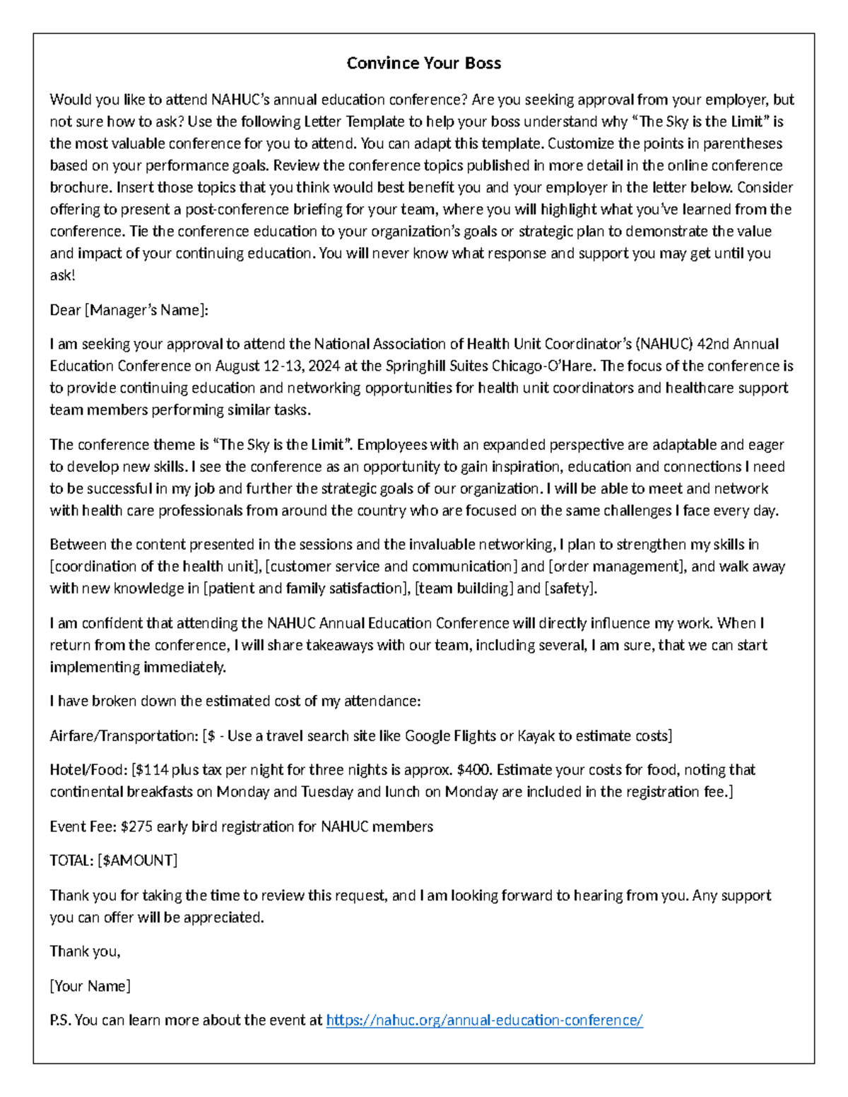 Convince Your Boss Letter - Convince Your Boss Would you like to attend ...