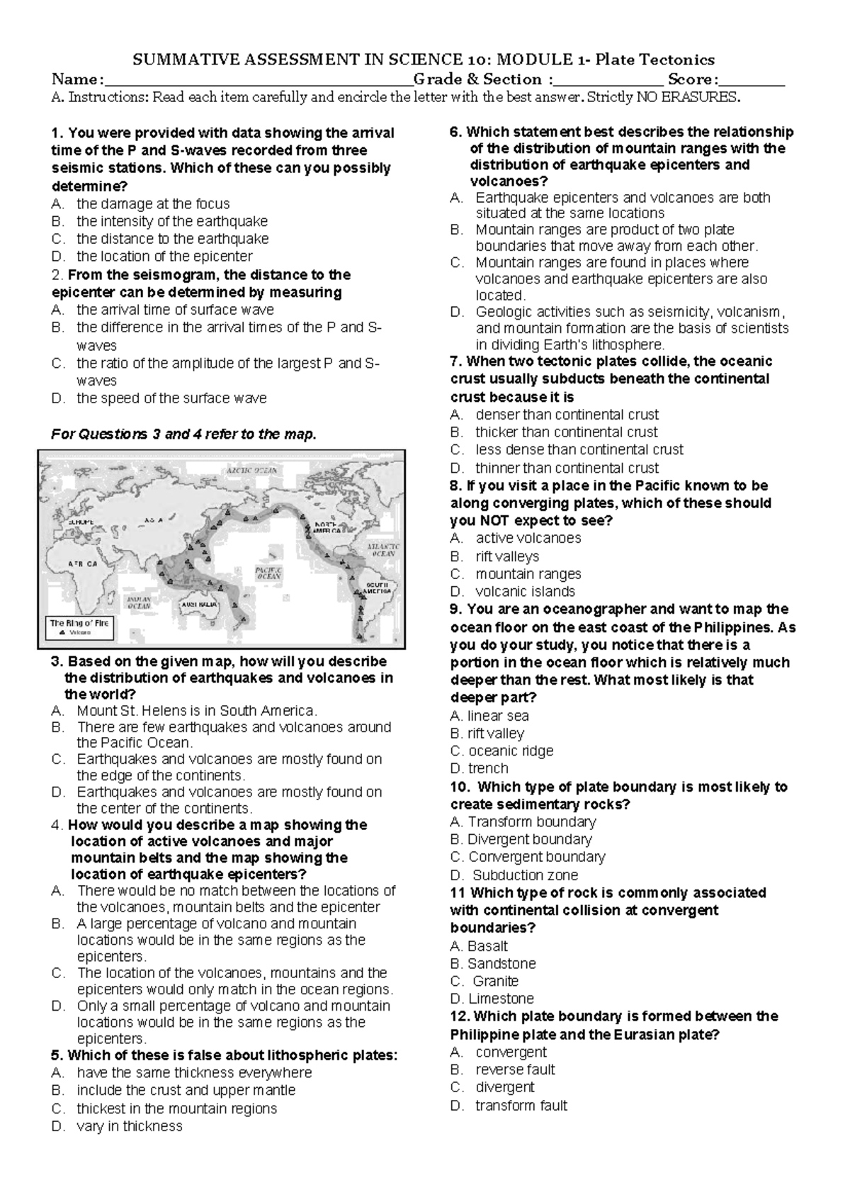 Q1 Summative Test (UNIT 1) - SUMMATIVE ASSESSMENT IN SCIENCE 10: MODULE ...