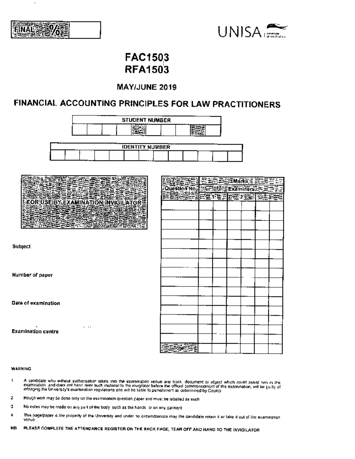 FAC1503-2019-6-E-1 - June 2019 - FAC1503 - Studocu