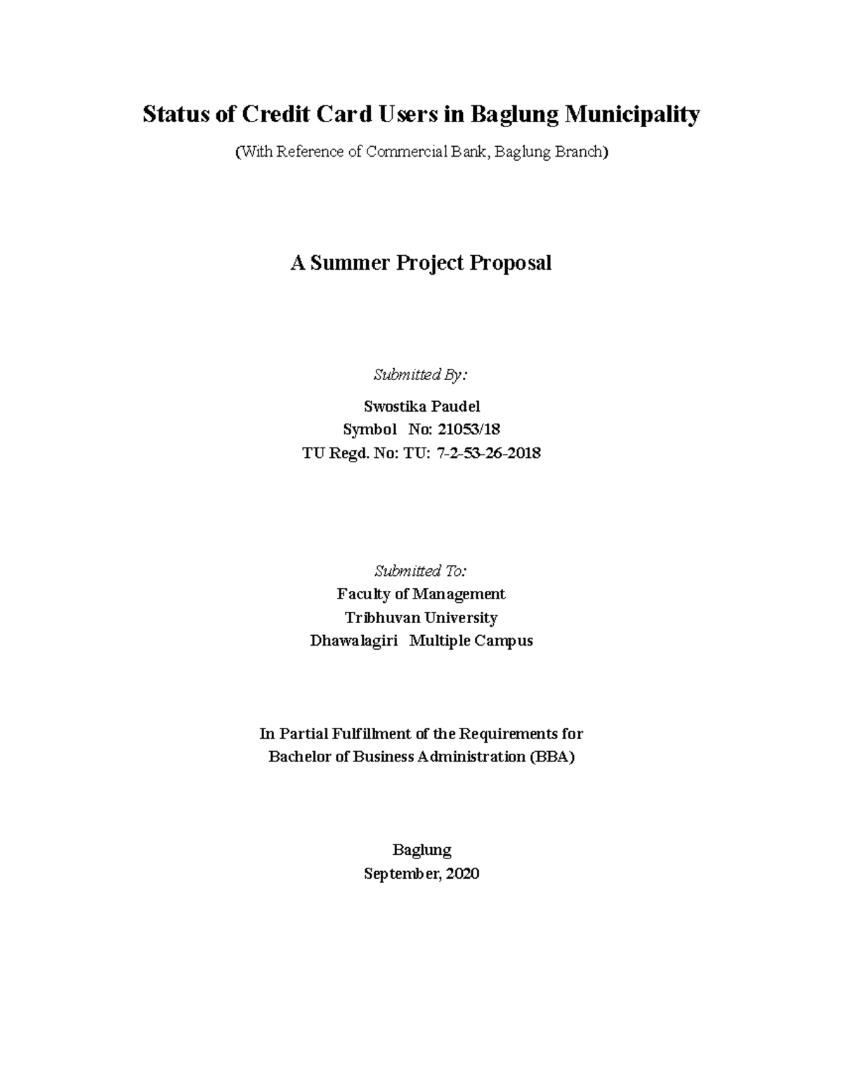 Final proposal - Status of Credit Card Users in Baglung Municipality ...