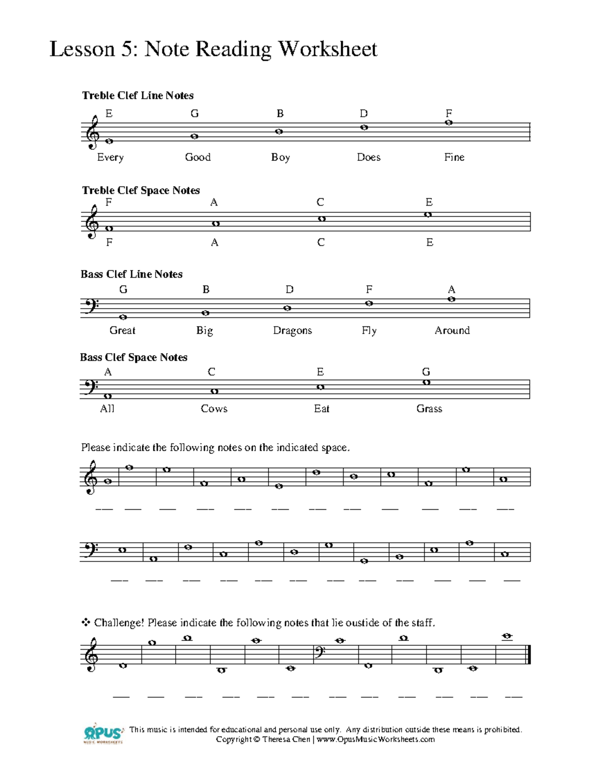 Note Naming Worksheet (fillable) - & w w w w w & w w w w ? w w w w w ...