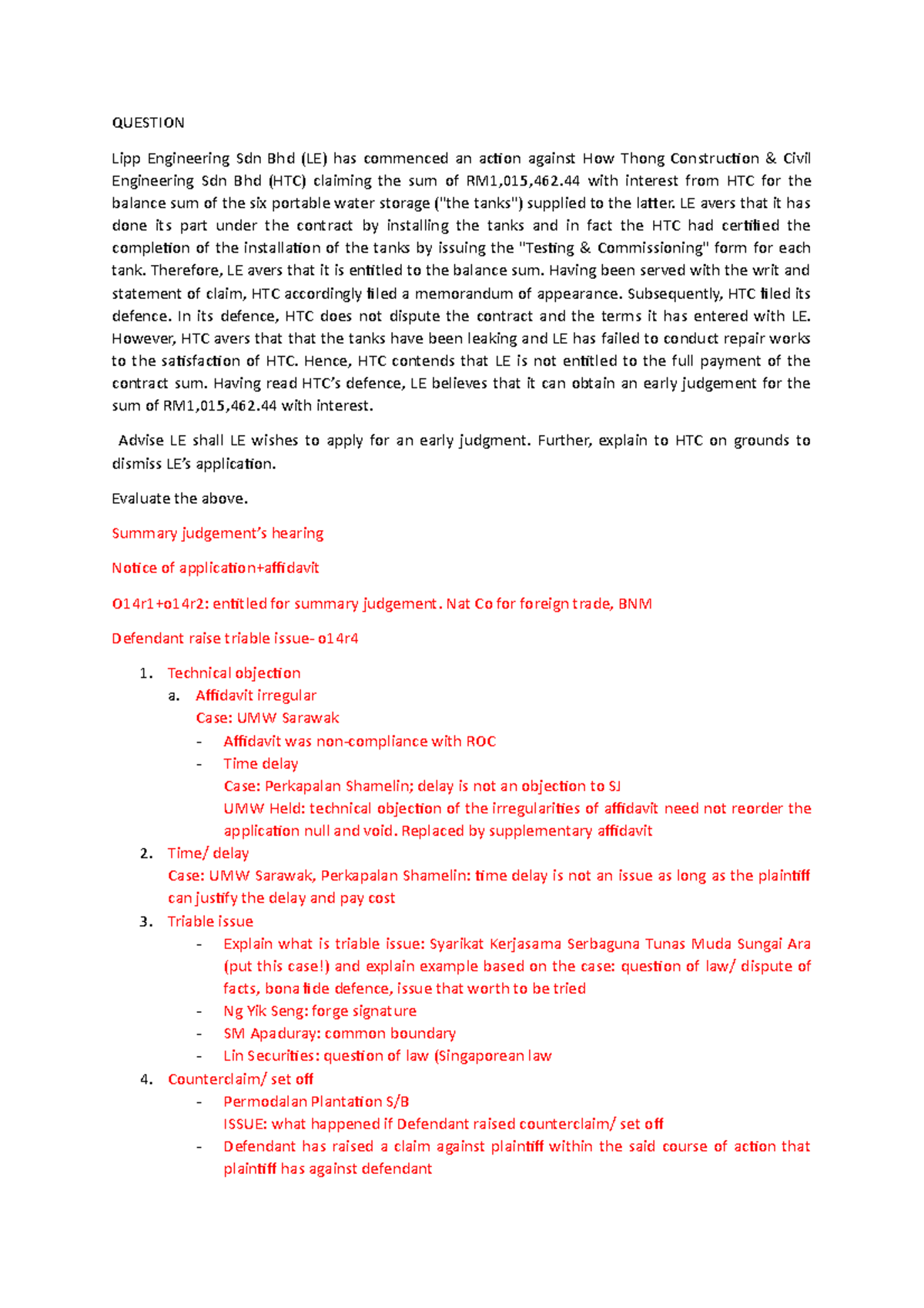 Tutorial 10 - default judgement - QUESTION Lipp Engineering Sdn Bhd (LE ...
