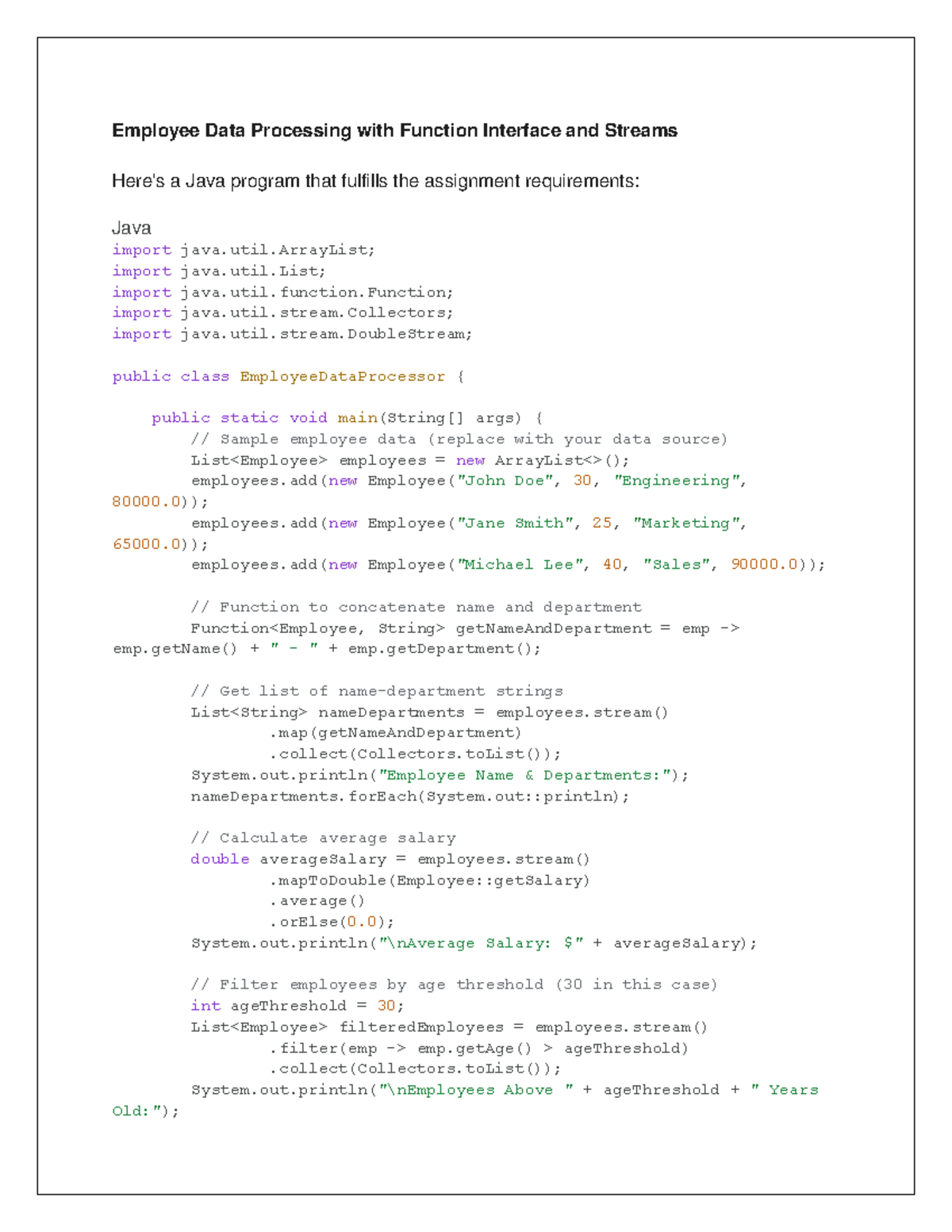 Employee Data Processing with Function Interface and Streams - util; import java.util; import ...