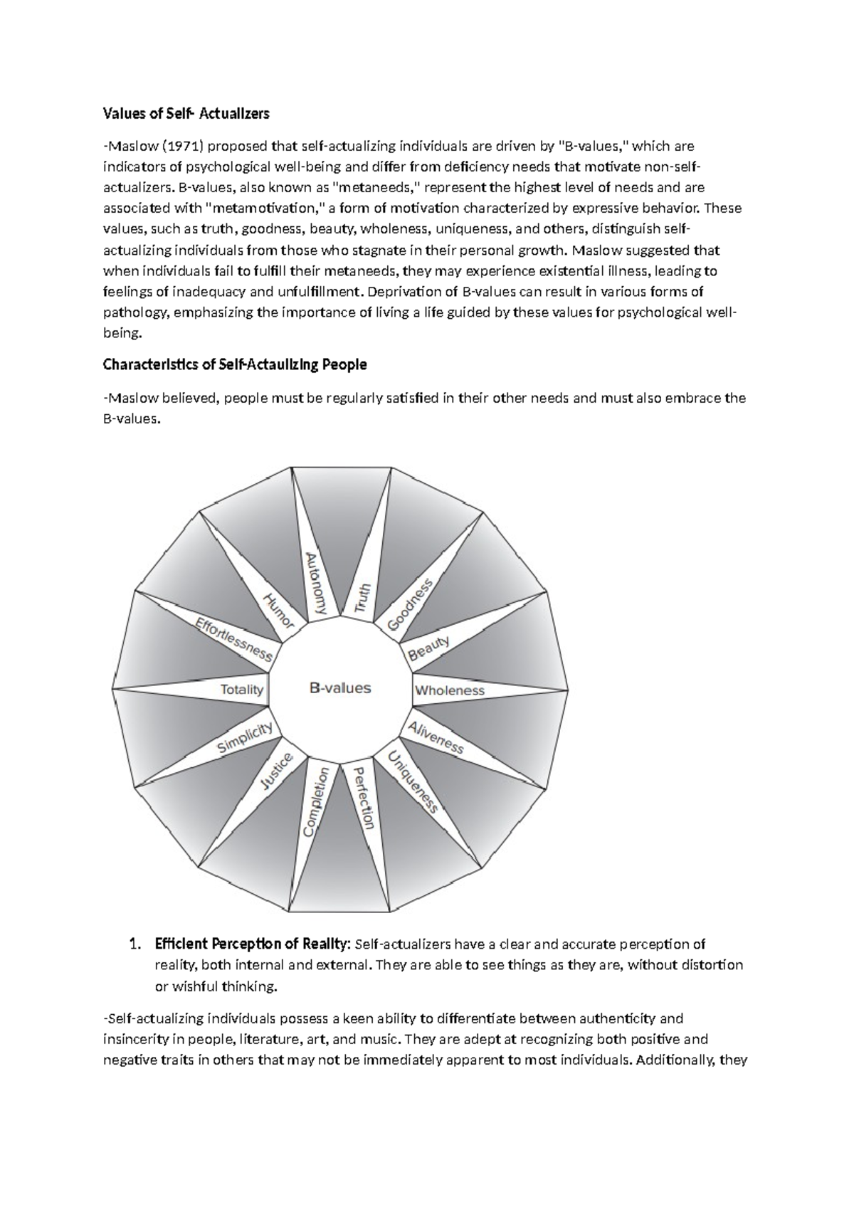 Maslow Heirarchy of Needs Draft - Values of Self- Actualizers Maslow ...