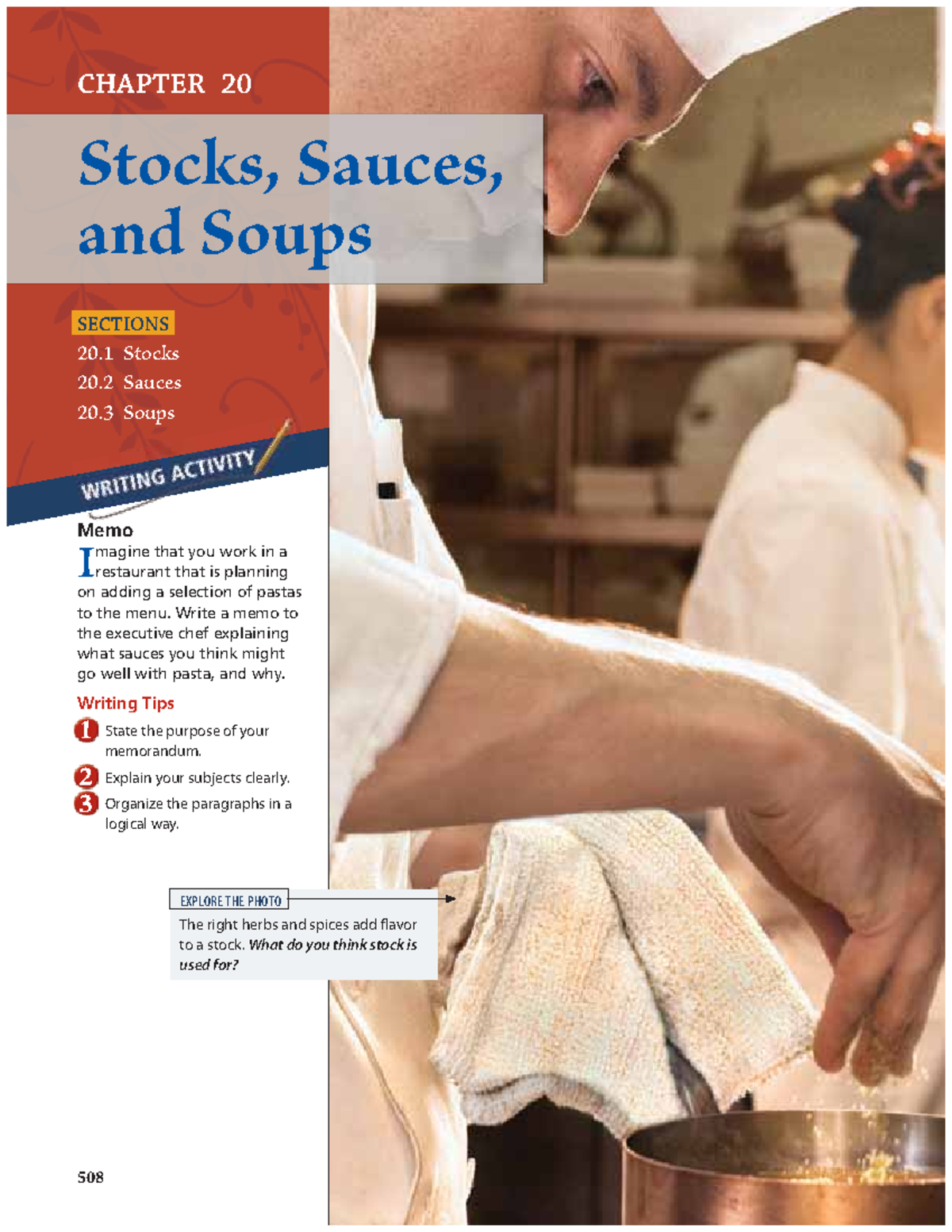 Soups and Sauces Chapter 20 - Stocks, Sauces, and Soups SECTIONS 20 ...