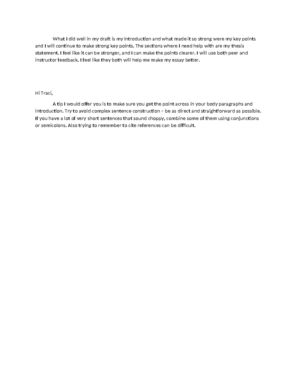 Final draft discussion - What I did well in my draft is my introduction ...