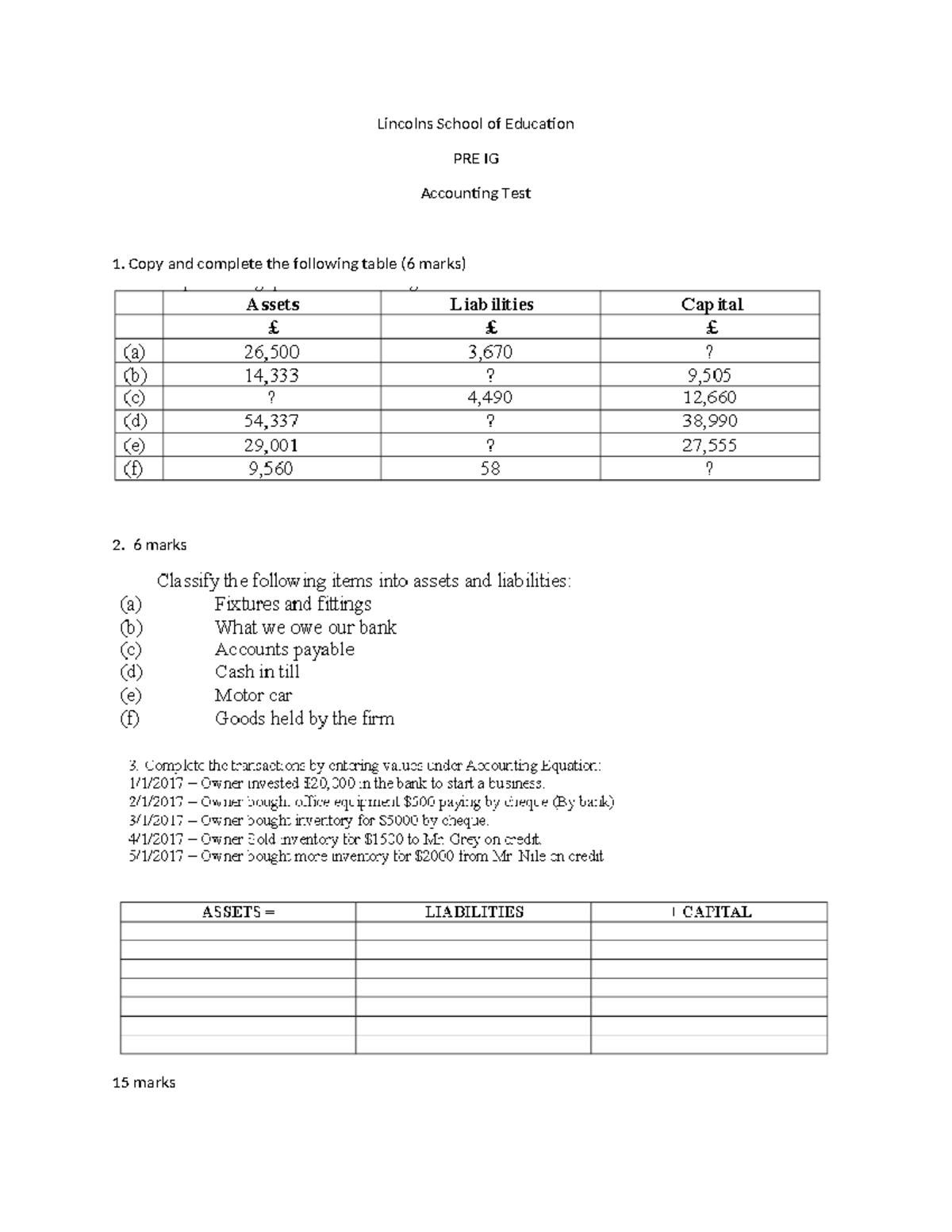 PRE IG Accounting - practice test for IG students - accounting ...