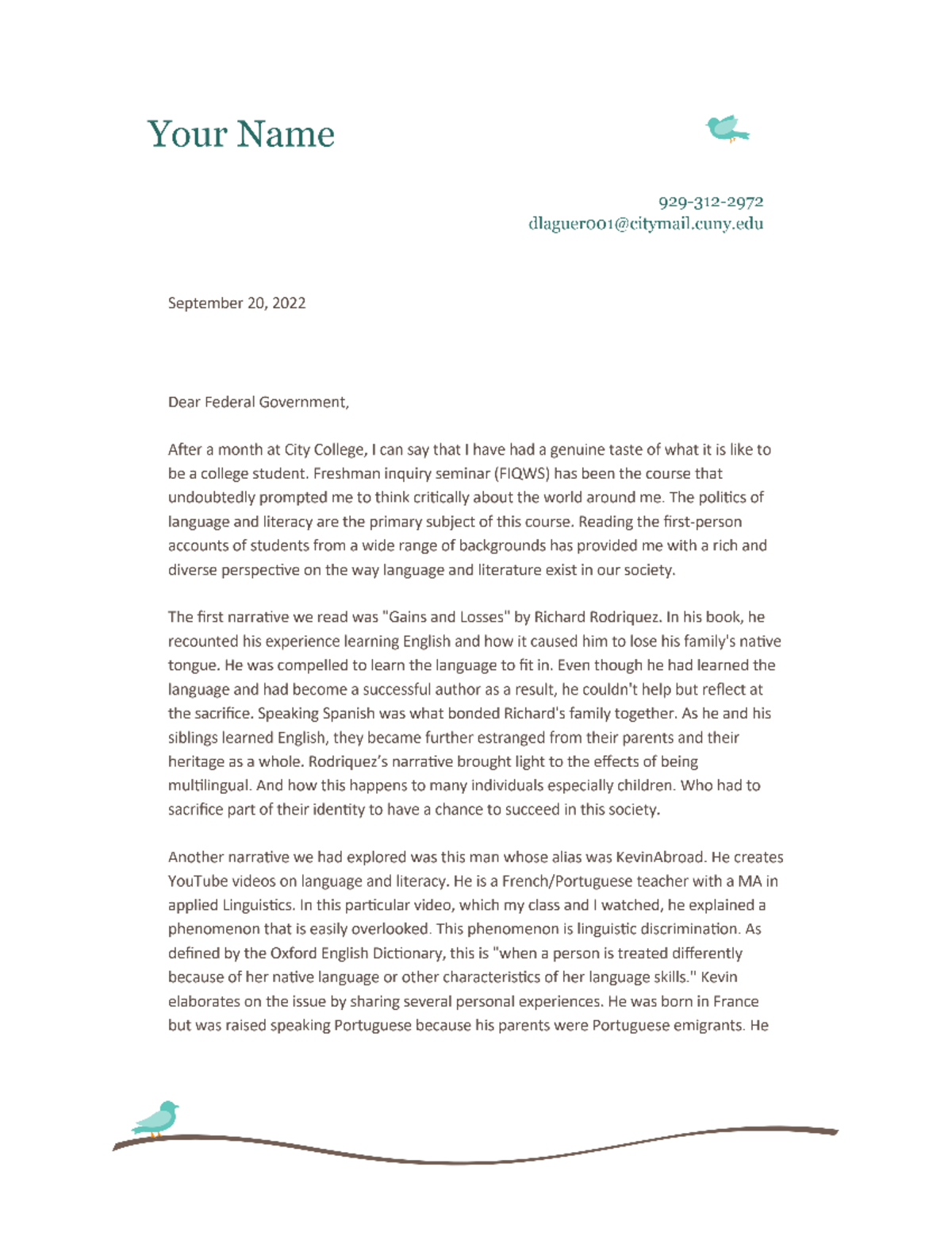 Review Submission History Phase 1 Letter – 2022 Fall - FIQWS 10003 ...