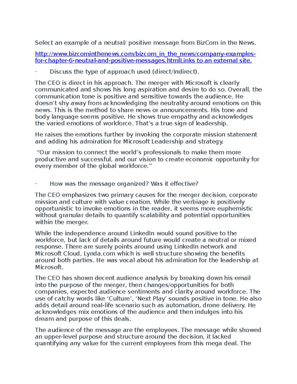 AH Unit 6 - Unit 6 - Select an example of a neutral/ positive message ...