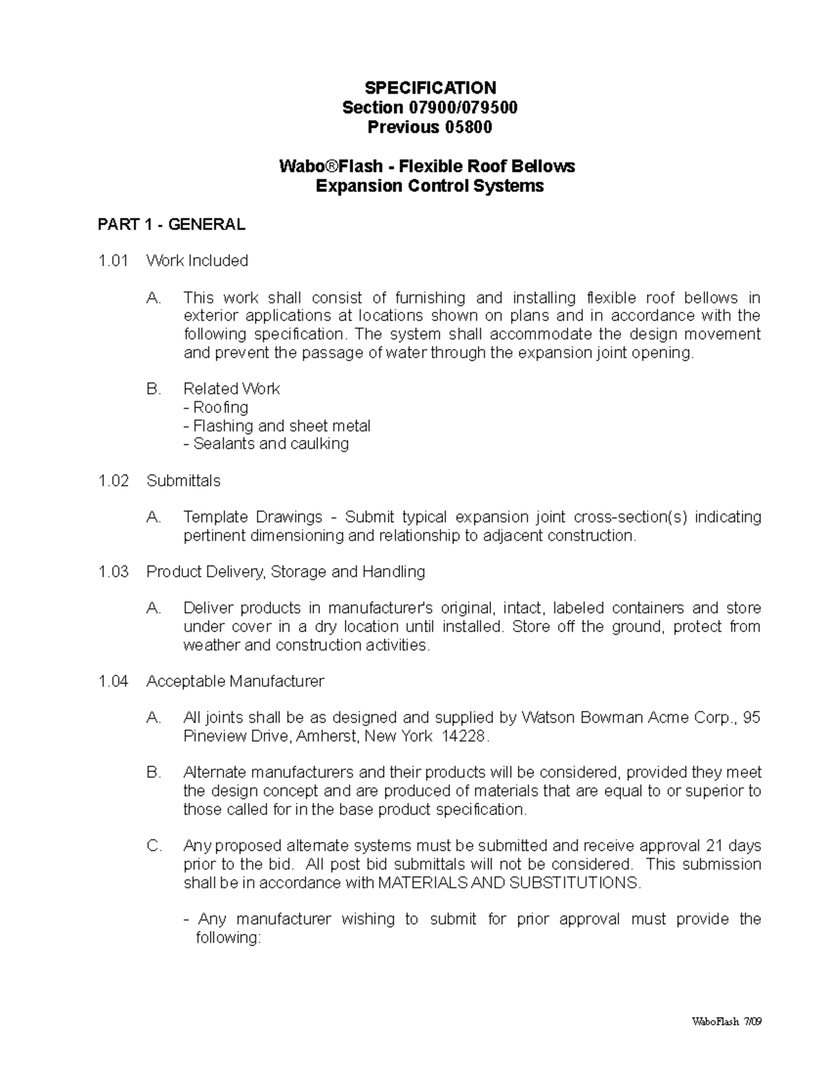 Wabo Flash Specifications - SPECIFICATION Section 07900/ Previous 05800 ...