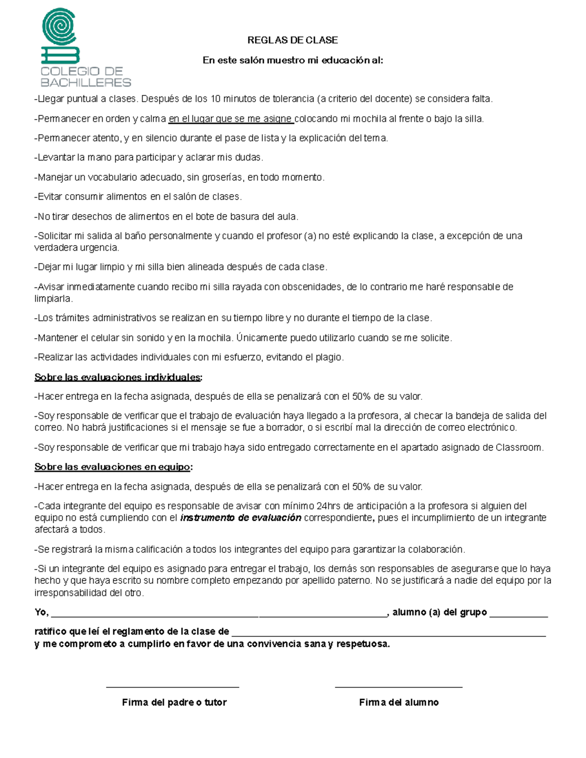 Reglas DE LA Clase - REGLAS DE CLASE En este salón muestro mi educación ...