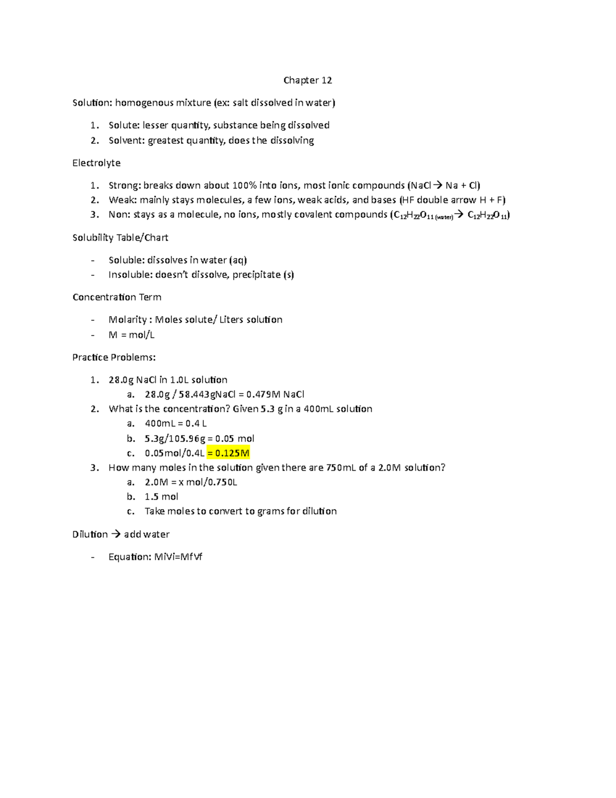Chapter 12 - Notes and practice problems for solutions and solubility ...
