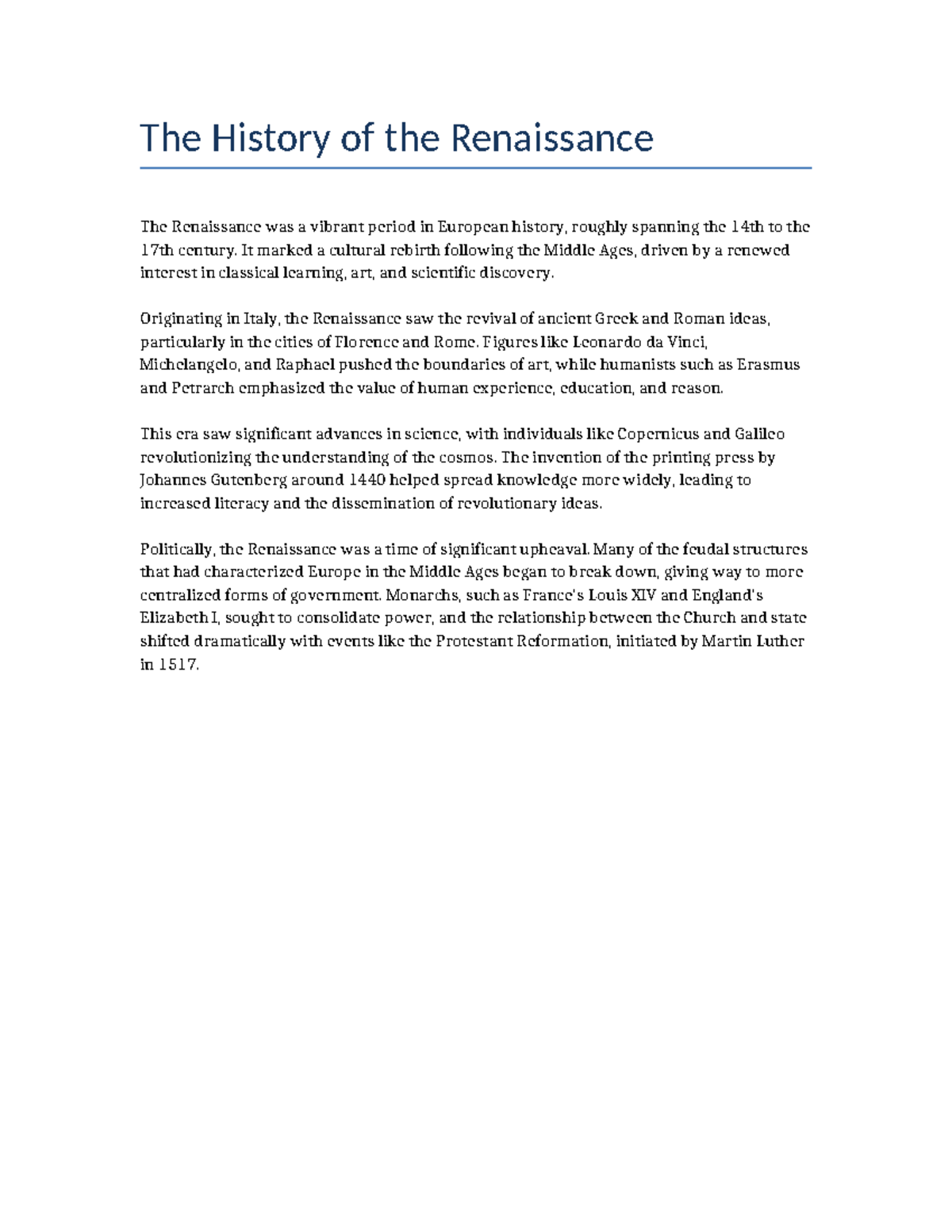 History of the Renaissance - It marked a cultural rebirth following the ...