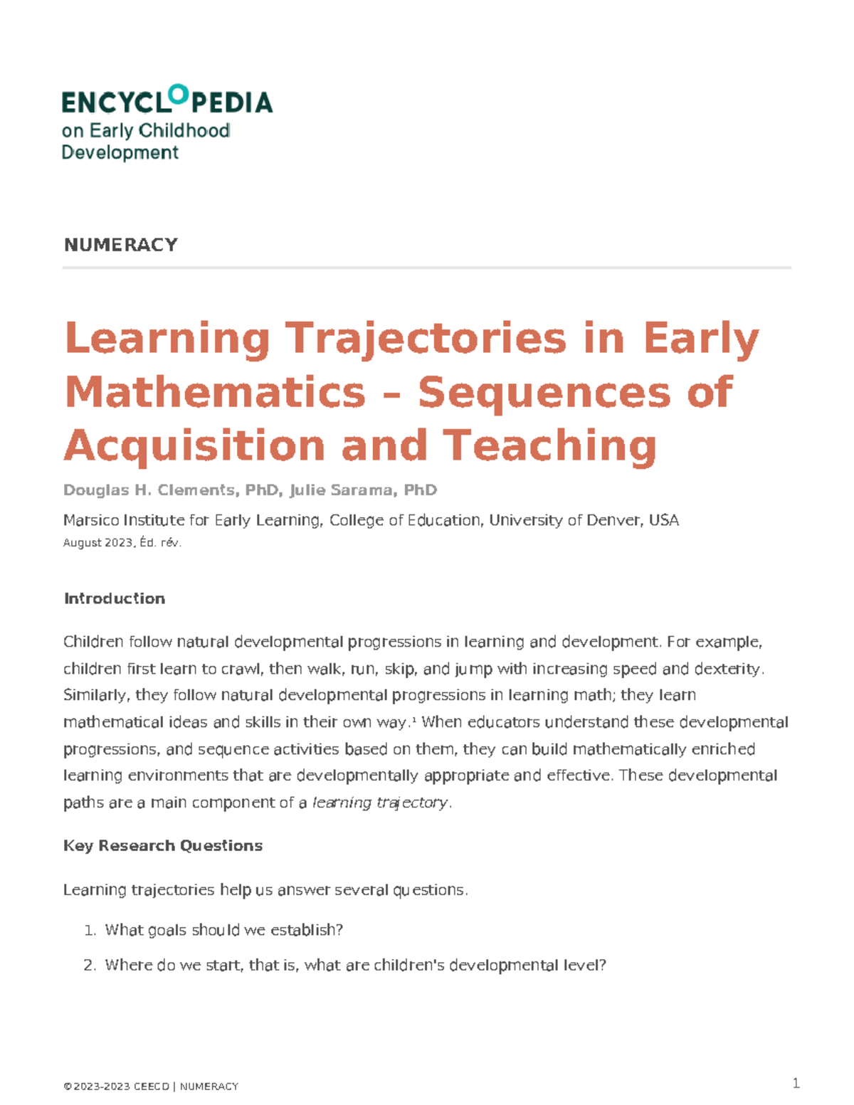 Learning trajectories early mathematics sequences acquisition and ...