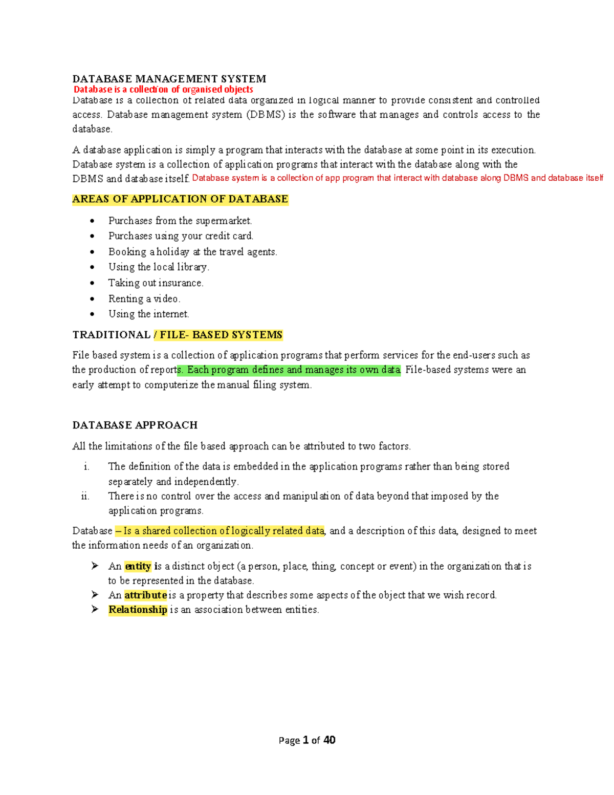 DBMS notes in pdf form - revision - DATABASE MANAGEMENT SYSTEM Database ...