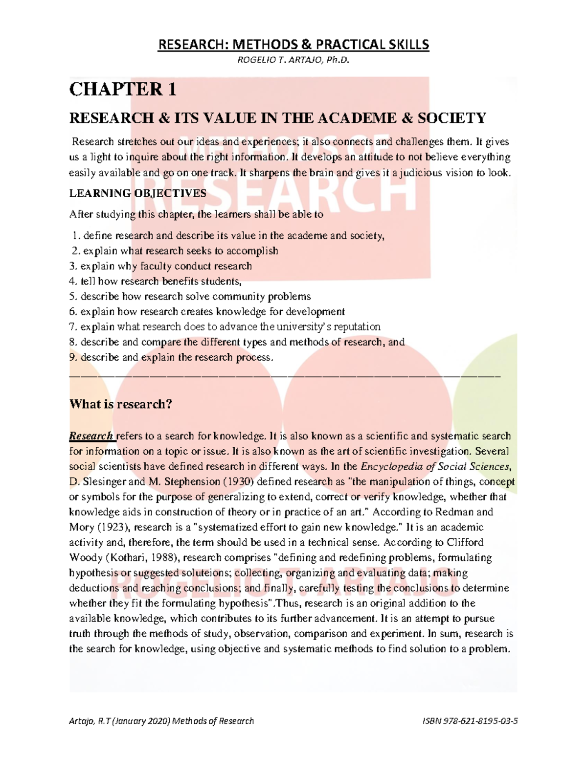 Methods of Research Chapter 1 - ROGELIO T. ARTAJO, Ph. CHAPTER 1 ...