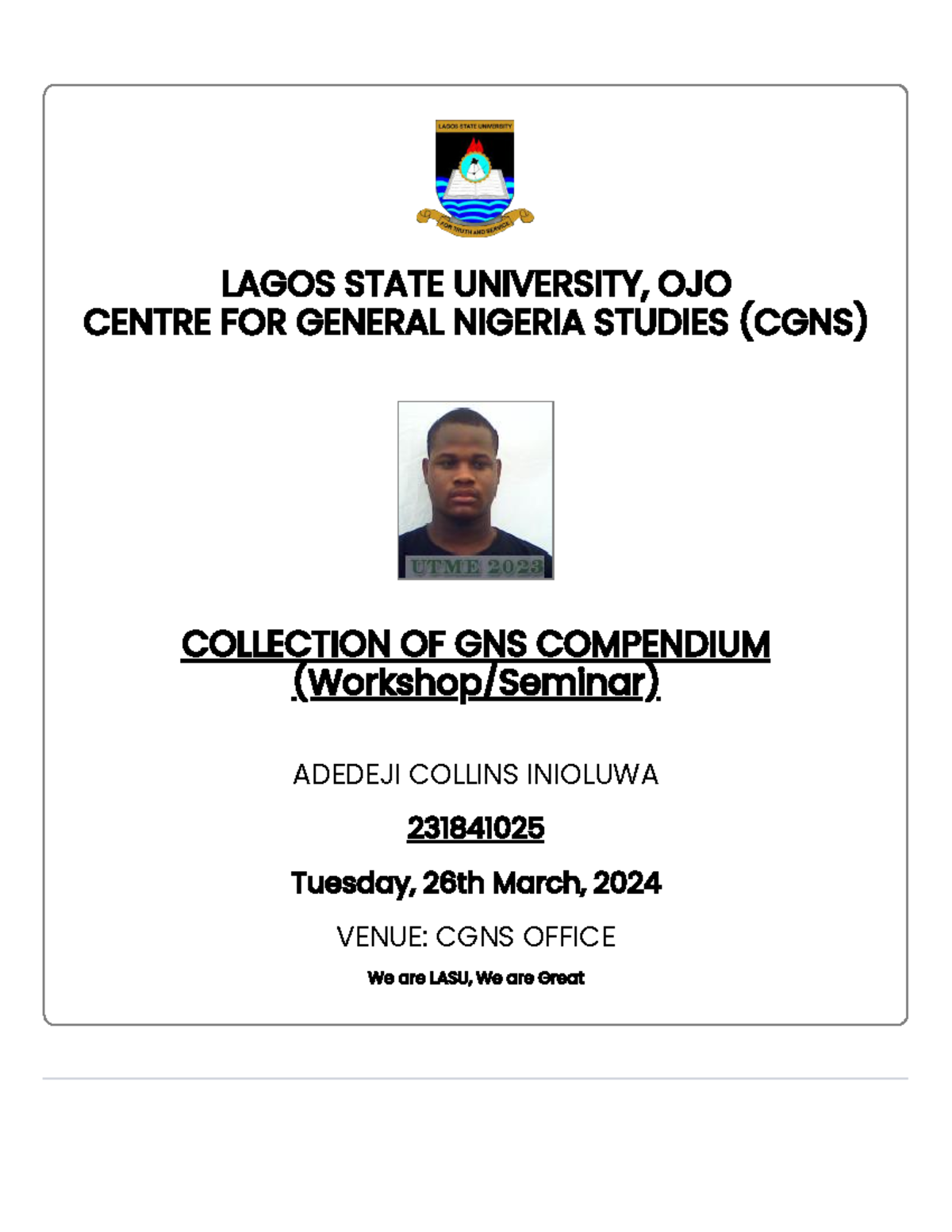LASU GNS Schedule - Lagos state university - LAGOS STATE UNIVERSITY ...
