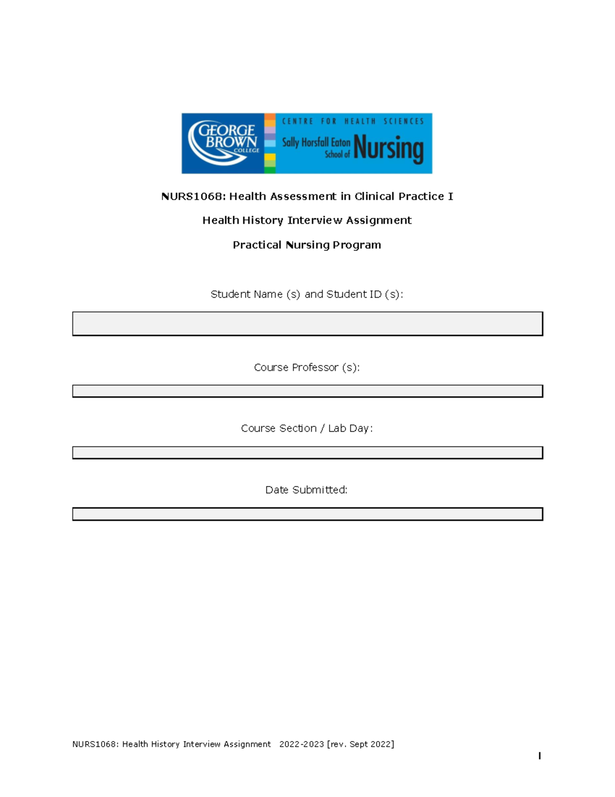 Health History Interview Assignment 2023 - Sept 2022] NURS1068: Health ...