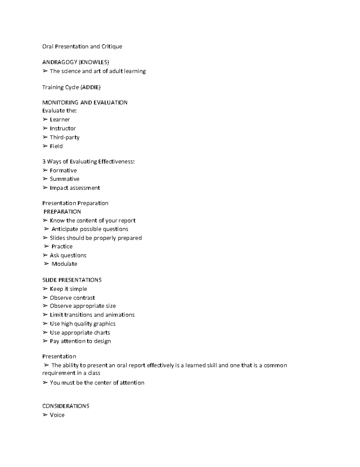 Health ED Prelim Reviewer - Oral Presentation and Critique ANDRAGOGY ...