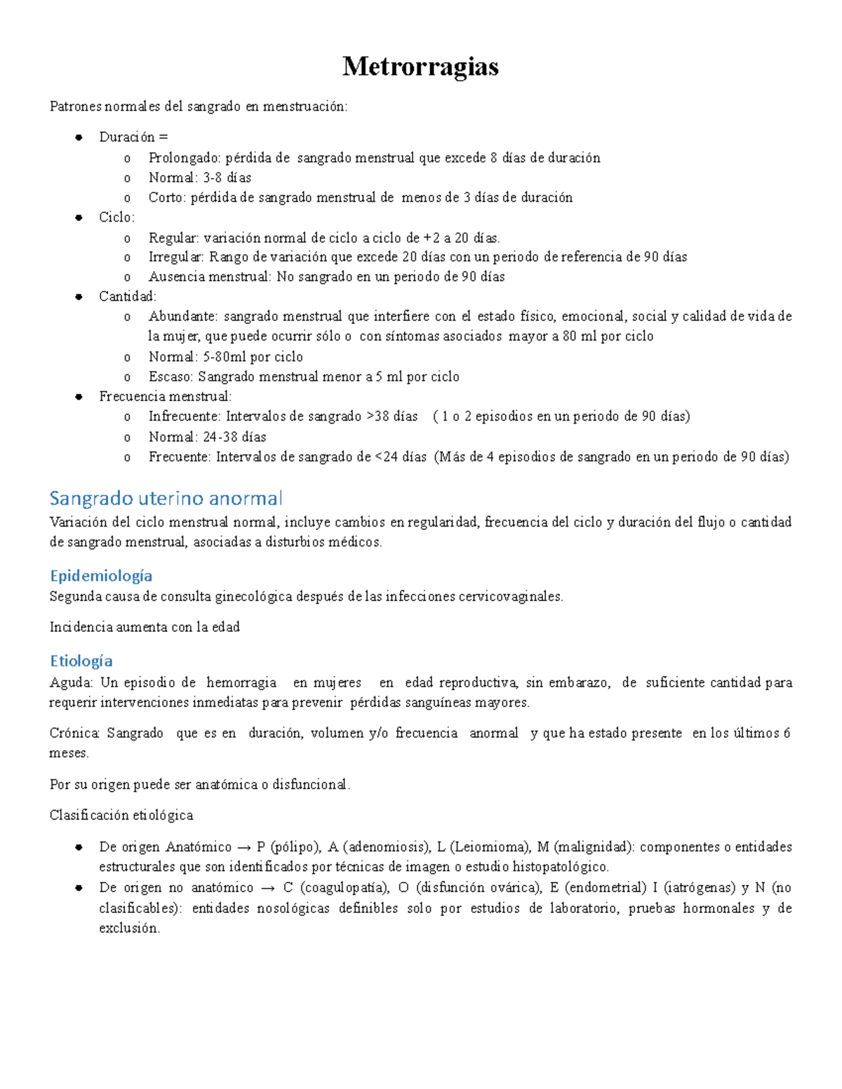 Metrorragias - Metrorragias Patrones normales del sangrado en ...